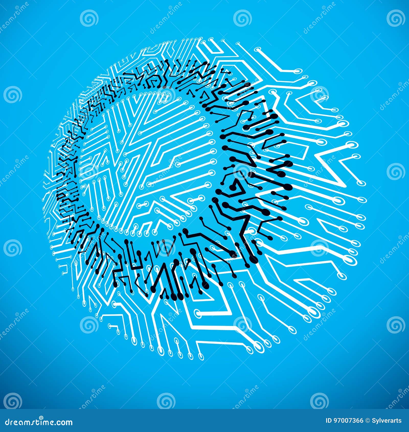 Vector Round Circuit Board with Electronic Components of Technology ...