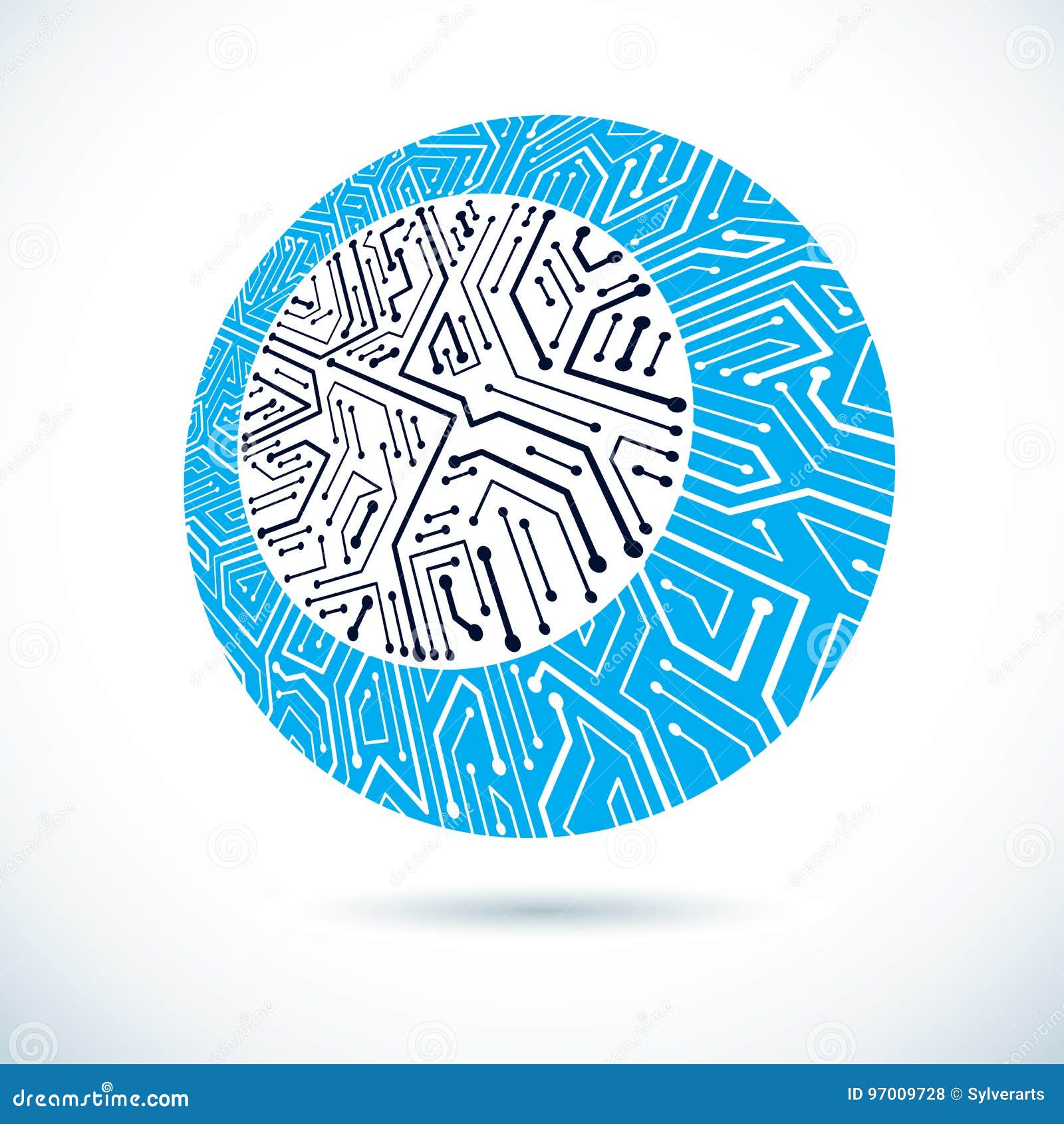 Vector Round Circuit Board with Electronic Components of Technology ...