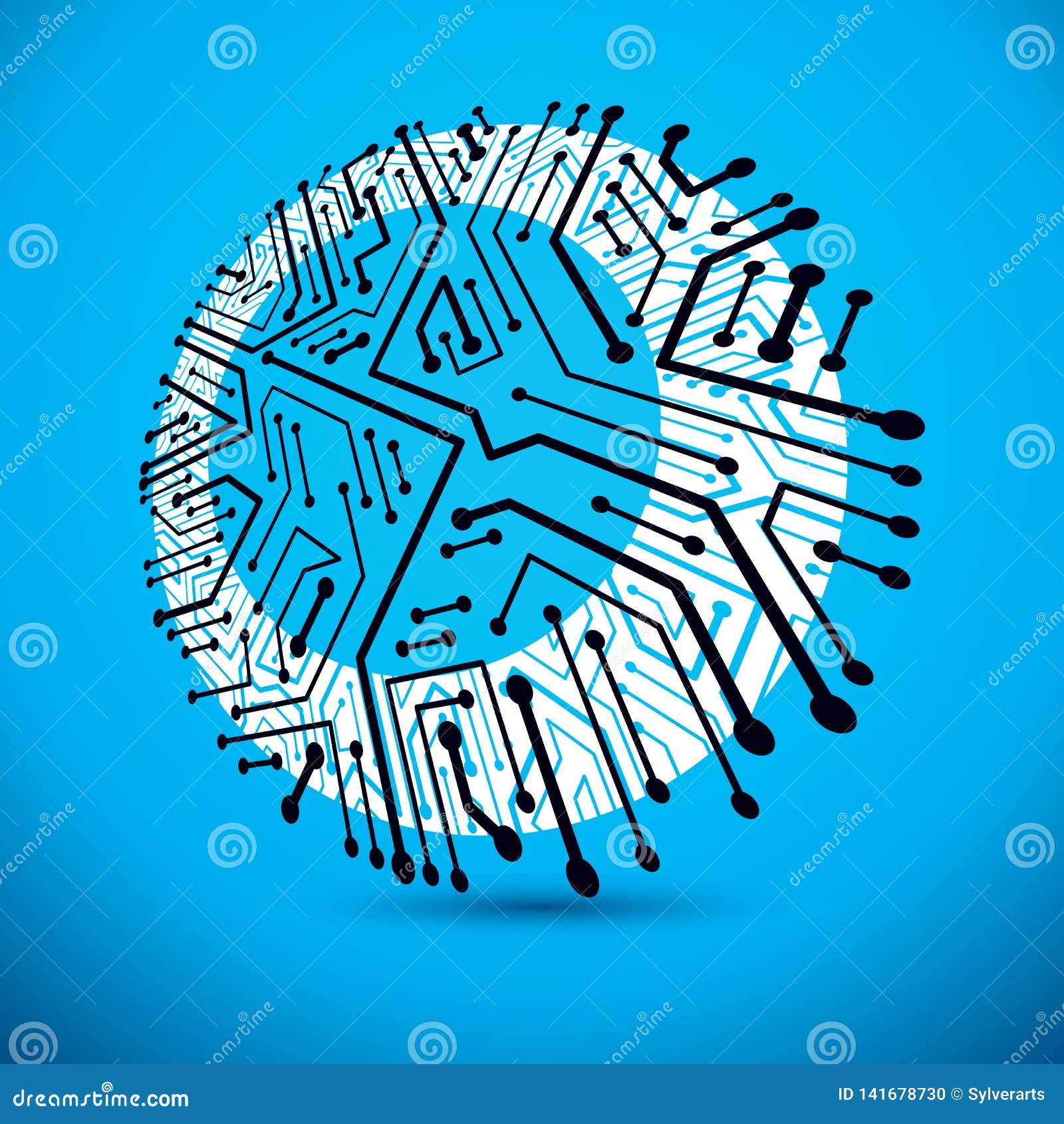 Vector Round Circuit Board with Electronic Components of Technology ...