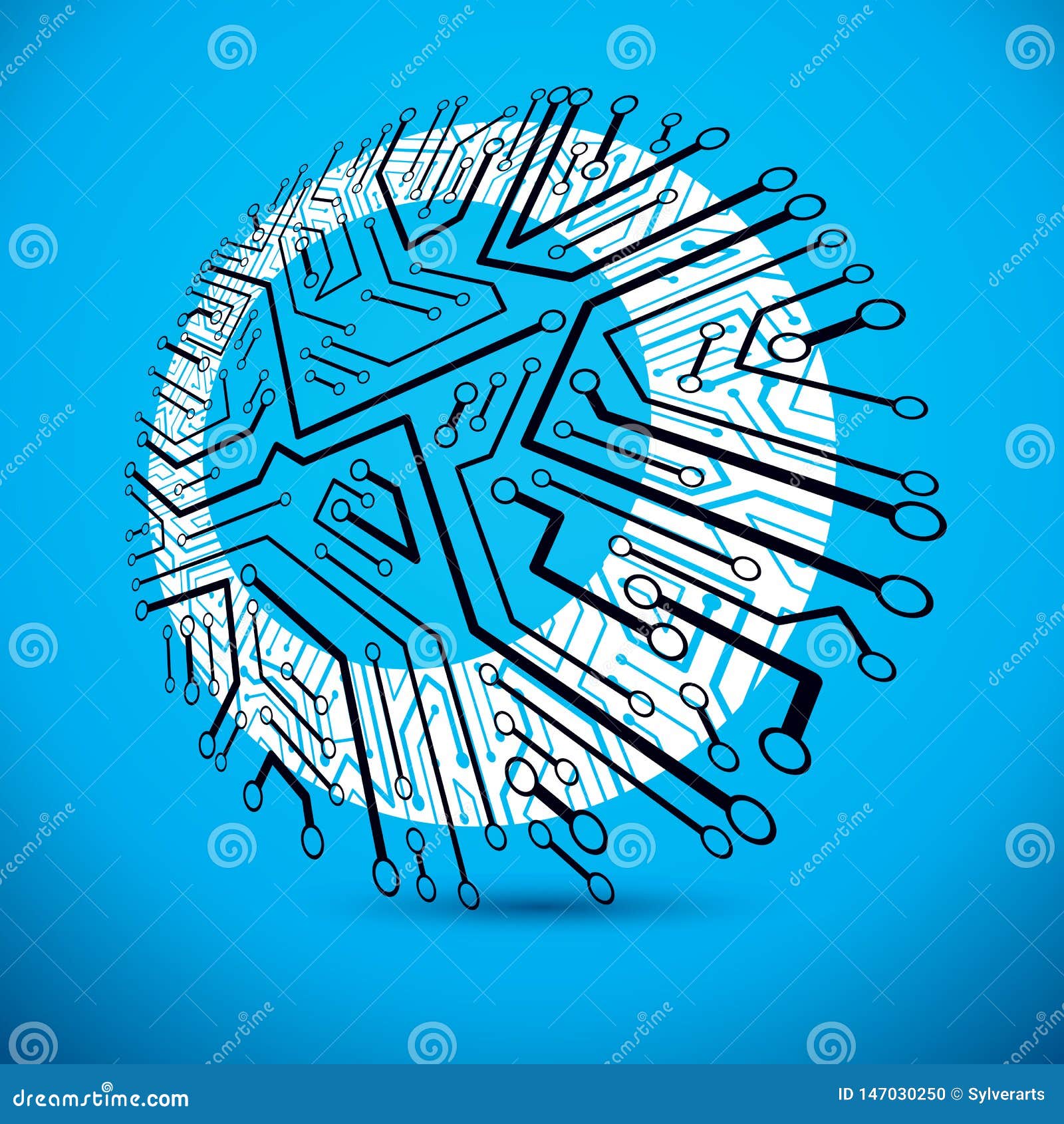 Vector Round Circuit Board with Electronic Components of Technology ...