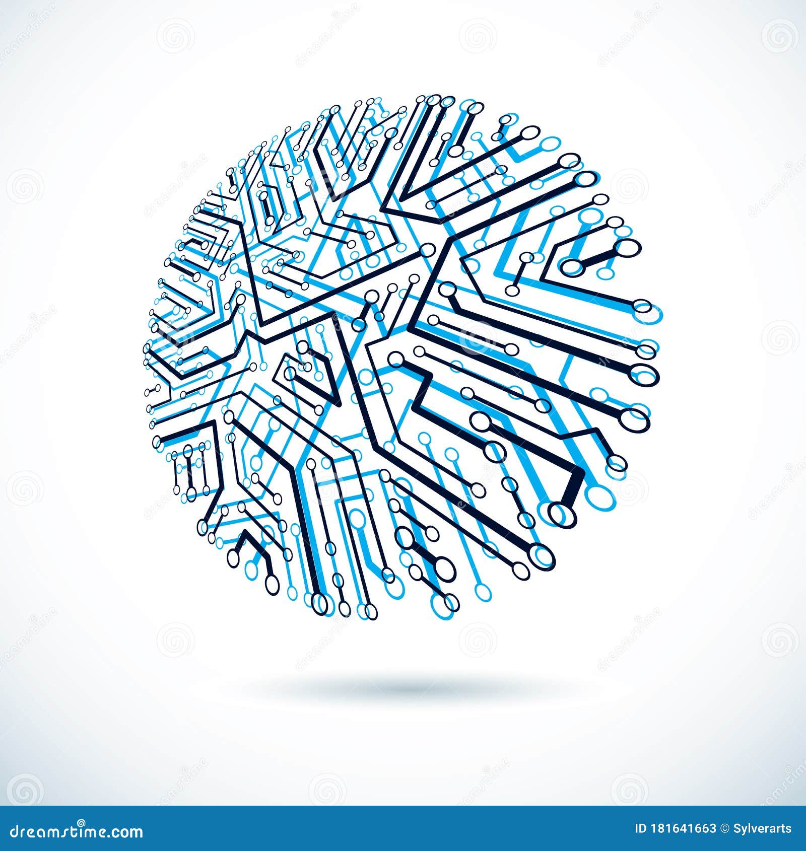Vector Round Circuit Board with Electronic Components of Technology ...