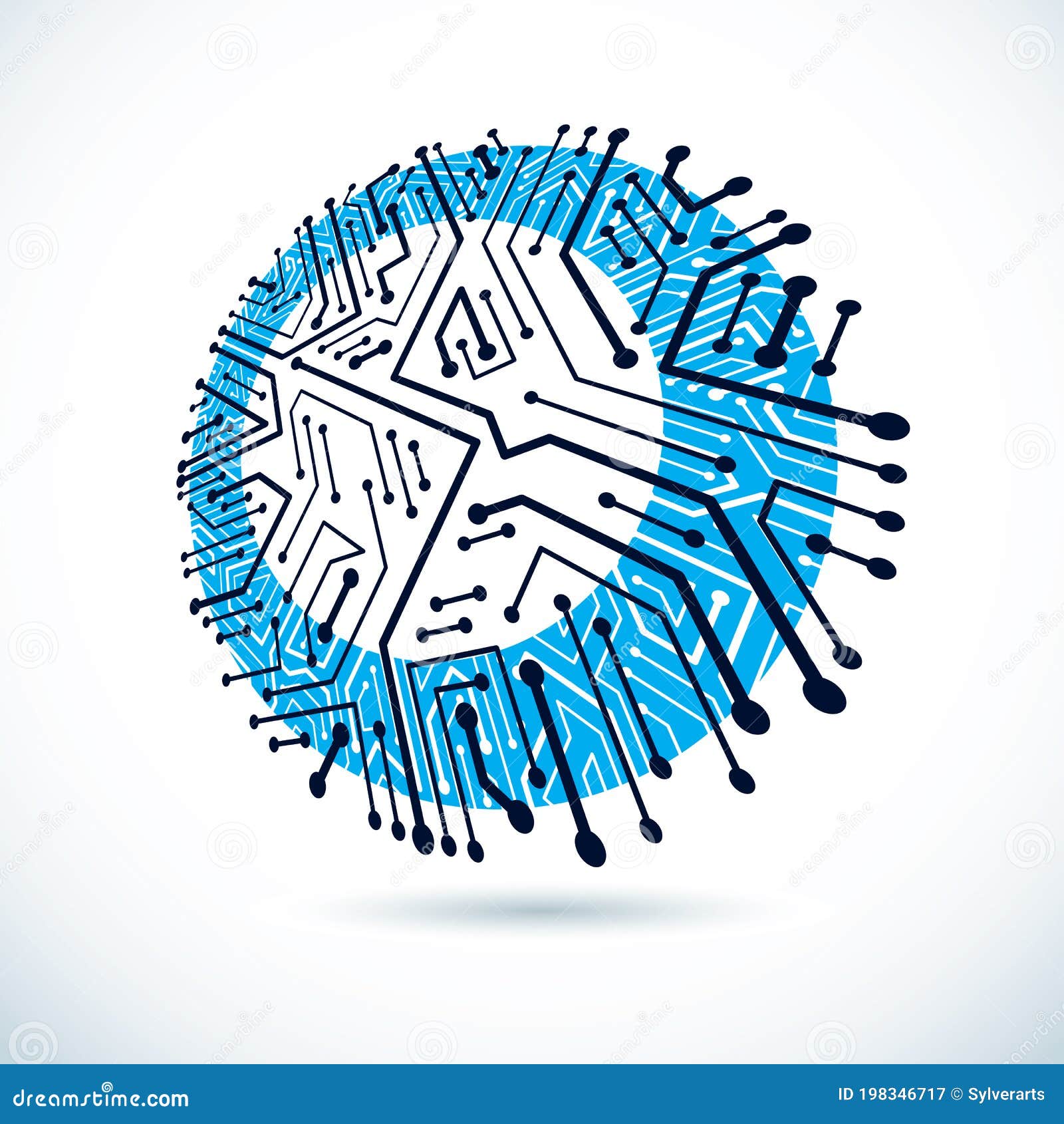 Vector Round Circuit Board with Electronic Components of Technology ...