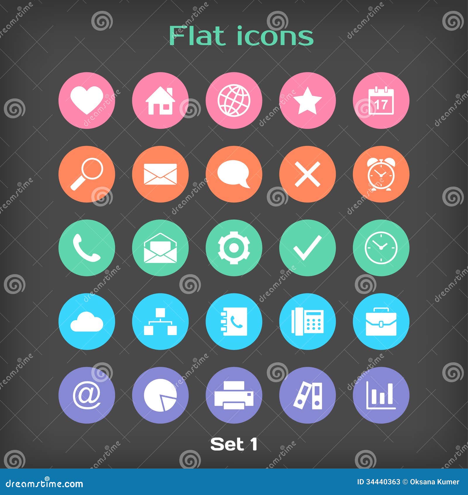 Vector Round Flat Icon Set â„–1 Stock Vector - Illustration of home ...