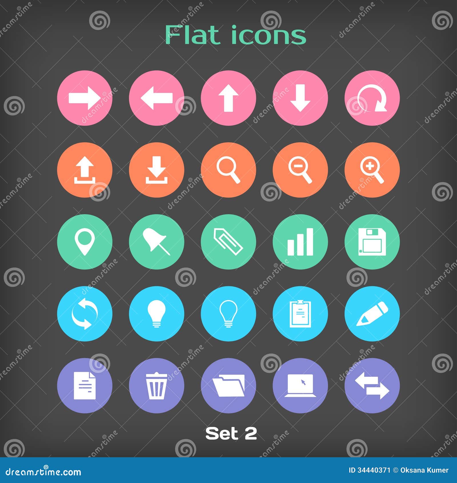 Vector Round Flat Icon Set â„–2 Stock Vector - Illustration of loupe ...