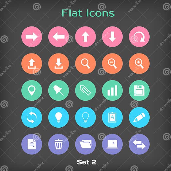 Vector Round Flat Icon Set â„–2 Stock Vector - Illustration of loupe ...