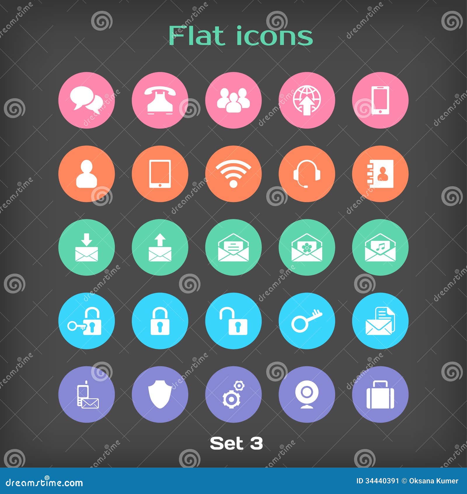 Vector Round Flat Icon Set â„–3 Stock Vector - Illustration of keyhole ...