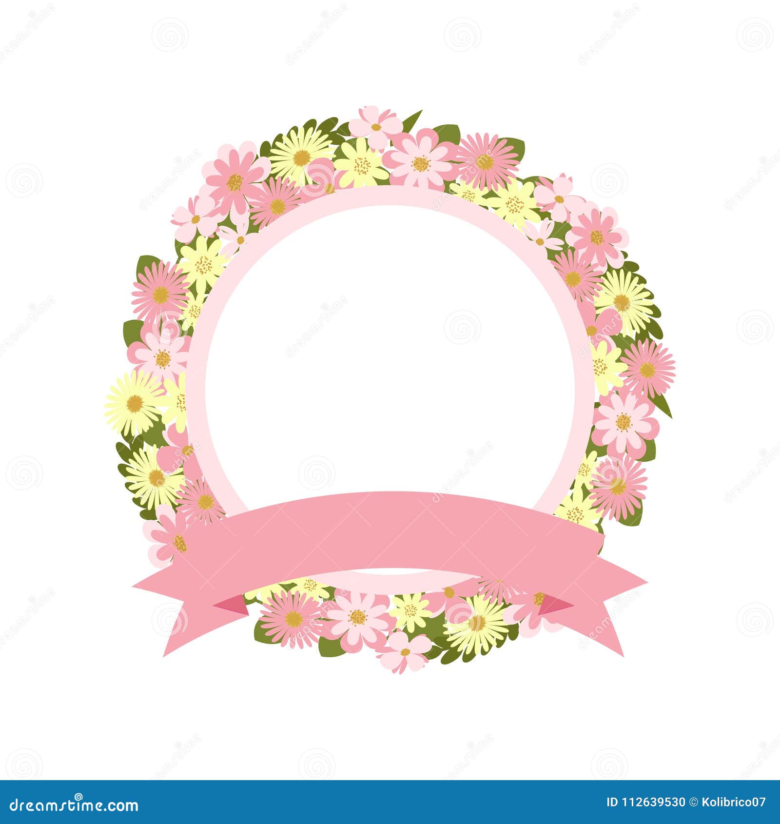 Vector Round Frame with Flowers and Ribbon. Stock Vector - Illustration ...