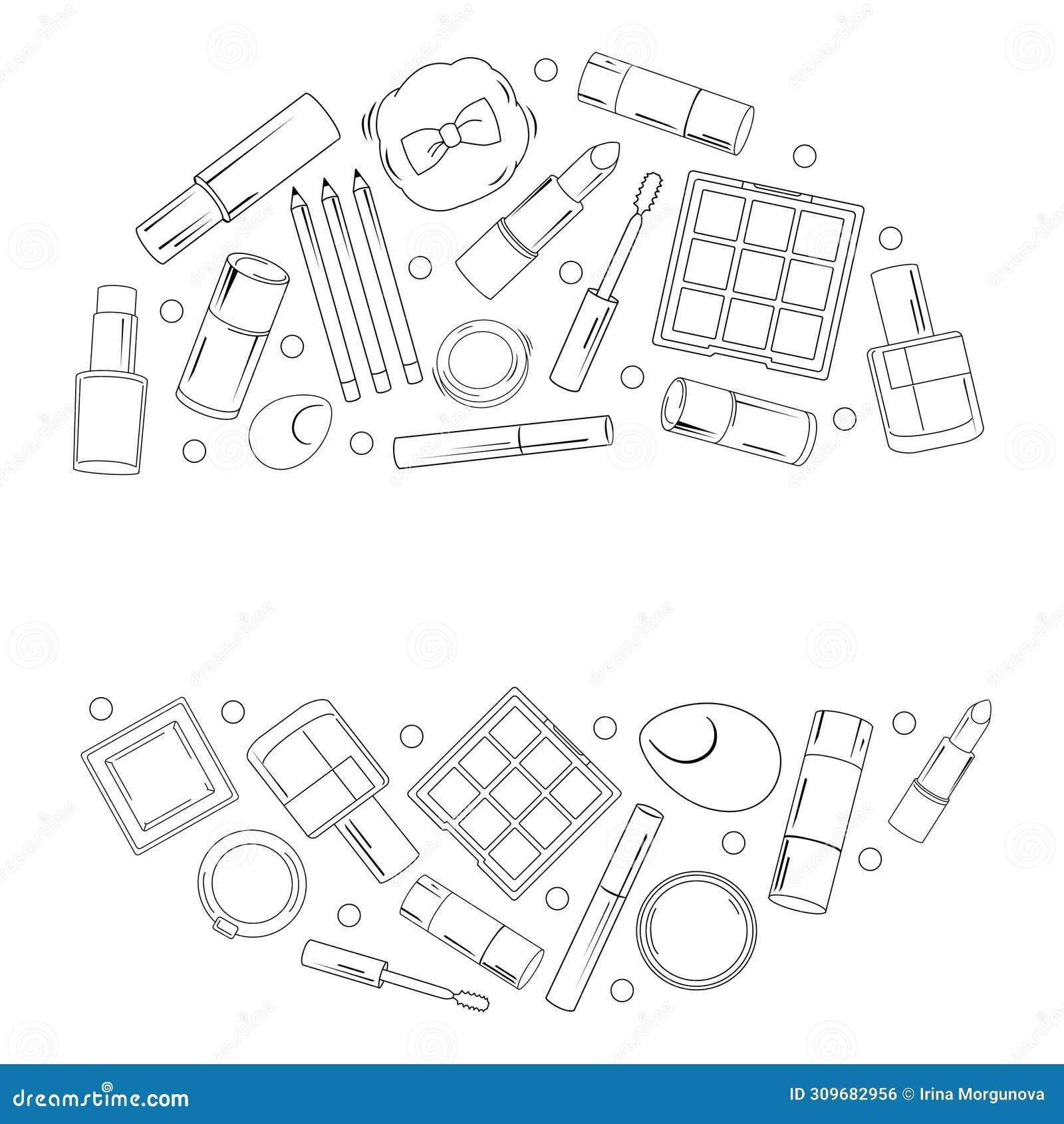 Vector Round Frame with Hand Drawn Black Outline Makeup Elements for ...