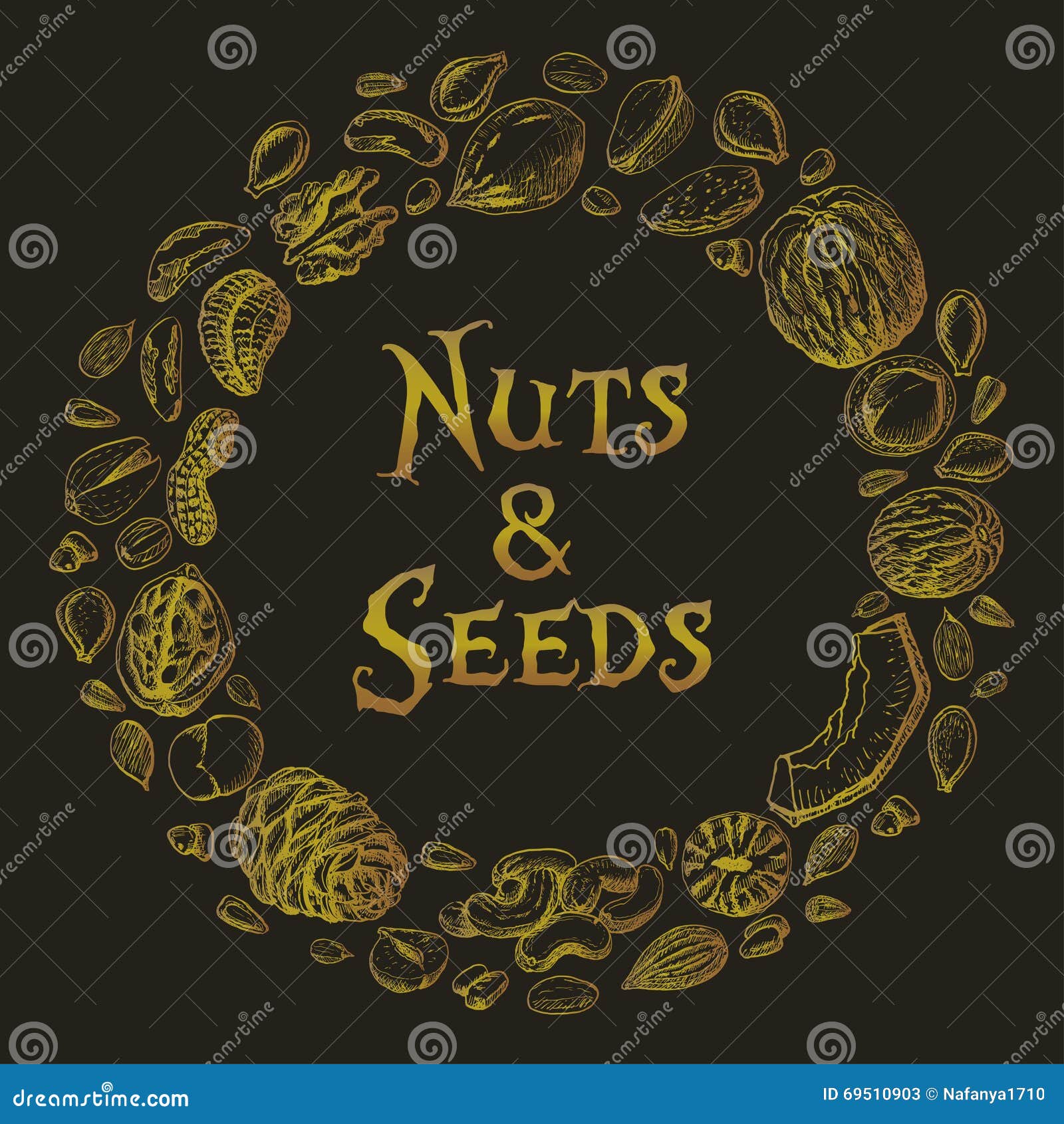 Vector Round Frame of Nuts and Seeds Stock Vector - Illustration of ...