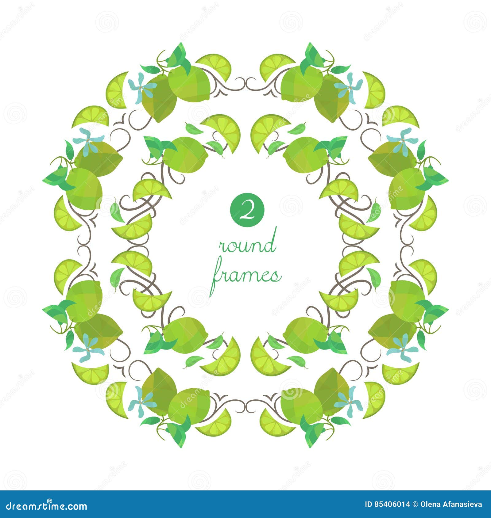 Vector Round Frames with Lime and Flower Stock Vector - Illustration of ...