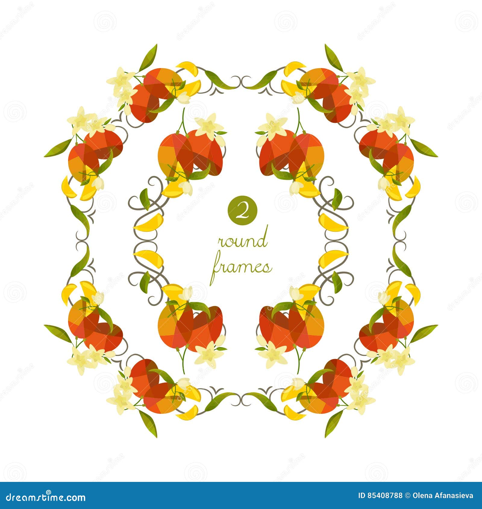 Vector Round Frames with Mango and Flower Stock Vector - Illustration ...