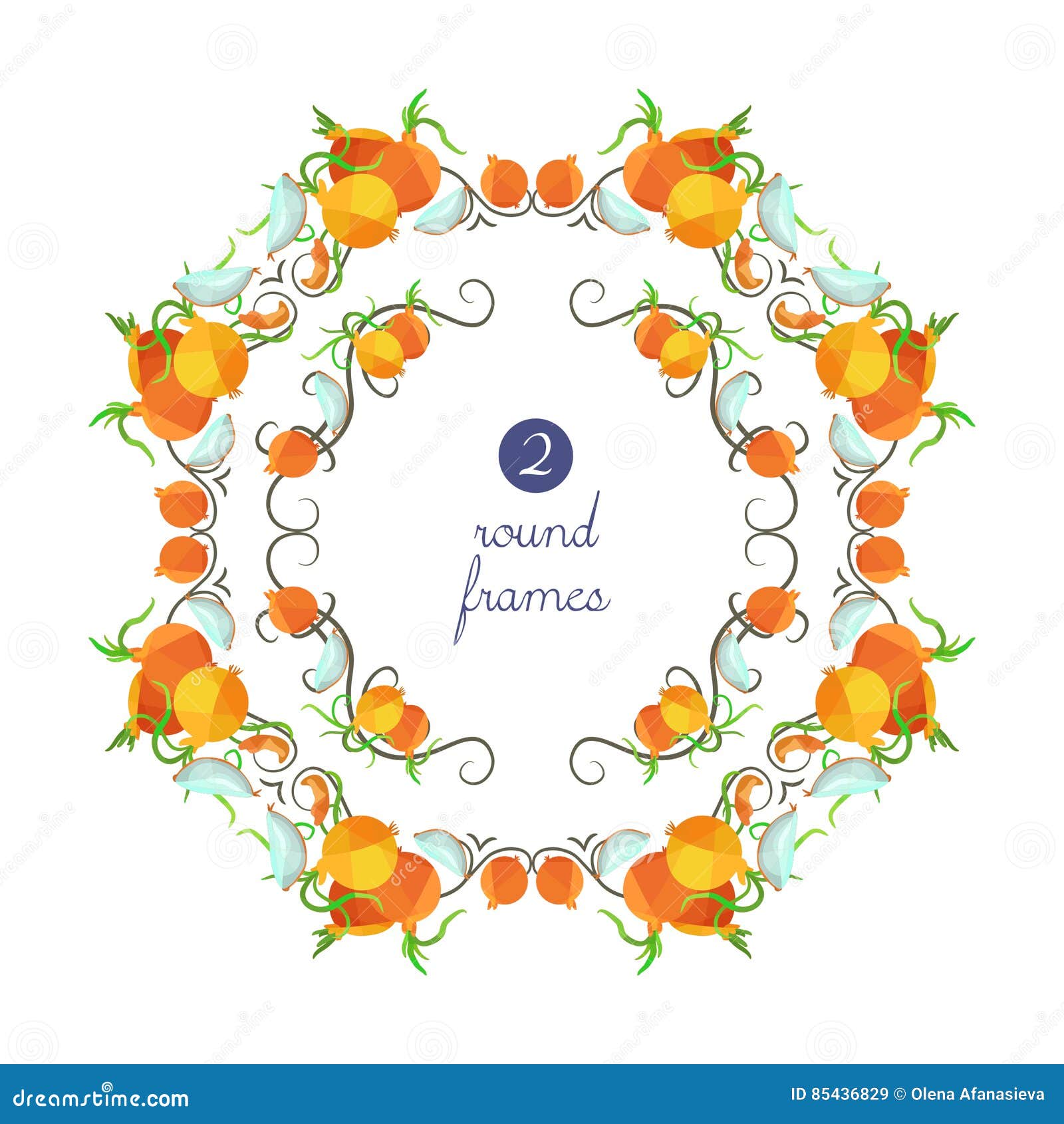Vector Round Frames with Onion and Slice in Origami Style Stock Vector ...