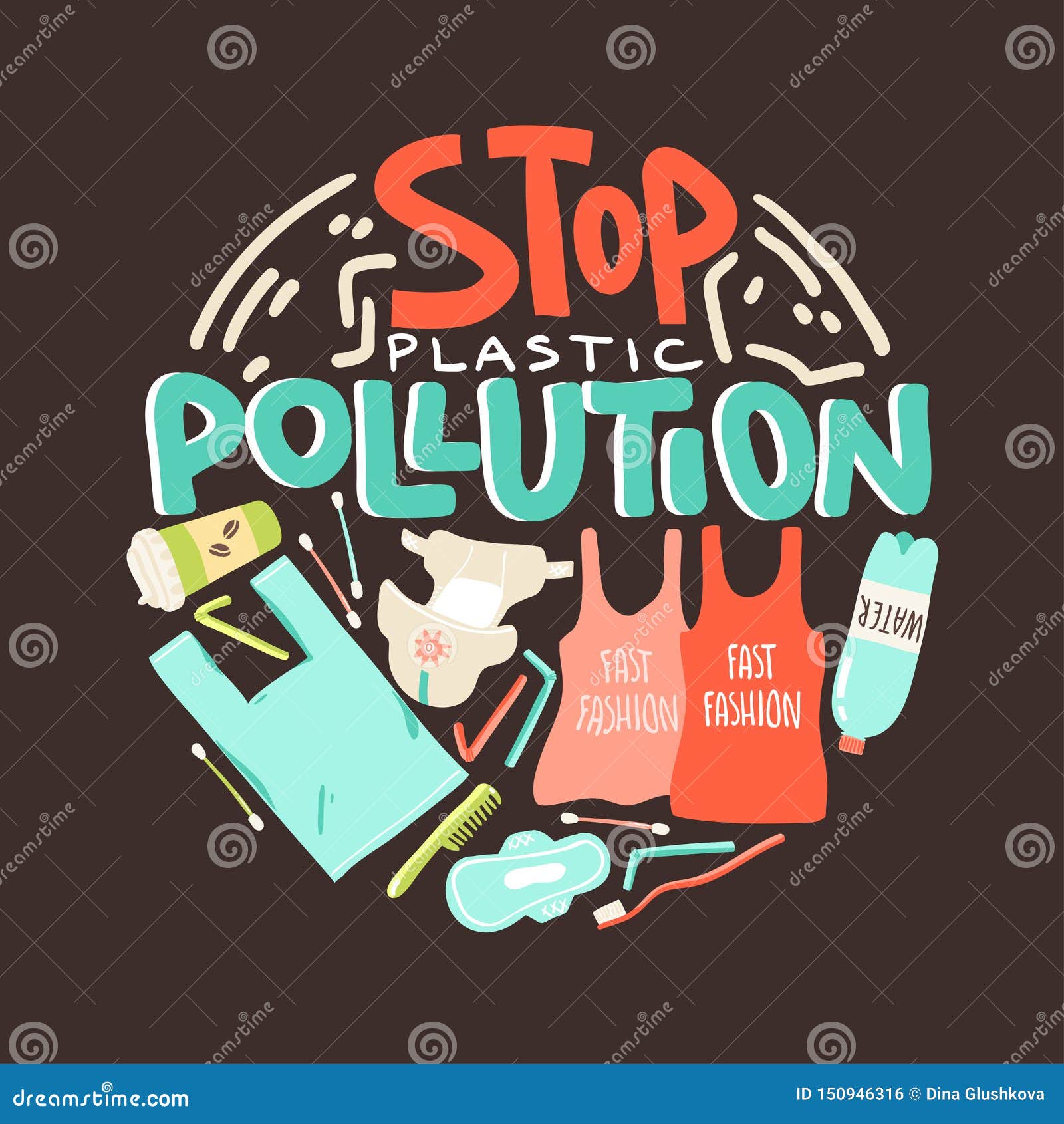 Vector Round Illustration with Hand Drawn Pollution Elements Stock ...