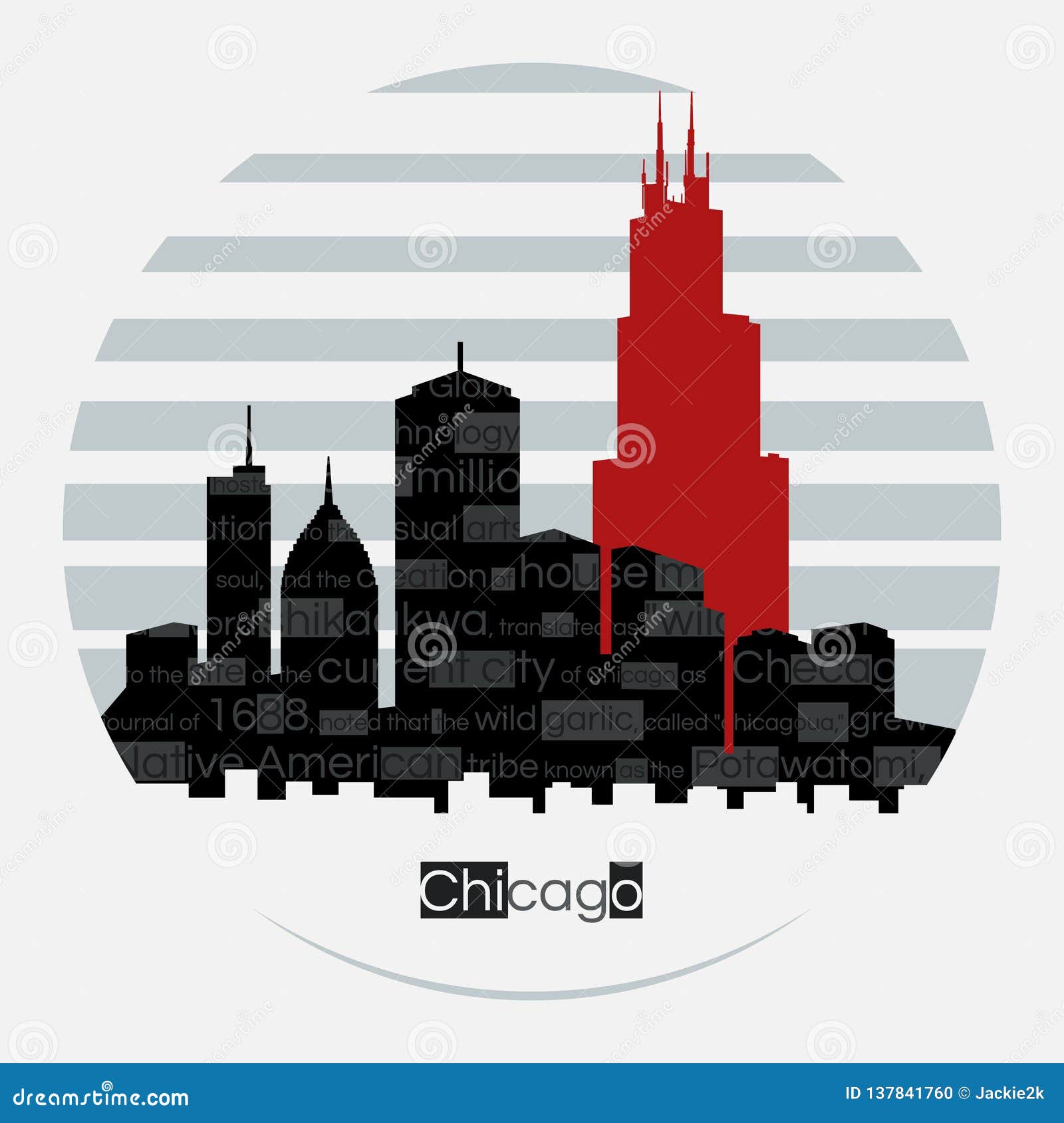 Chicago Silhouette Vector Round Label Stock Vector - Illustration of ...