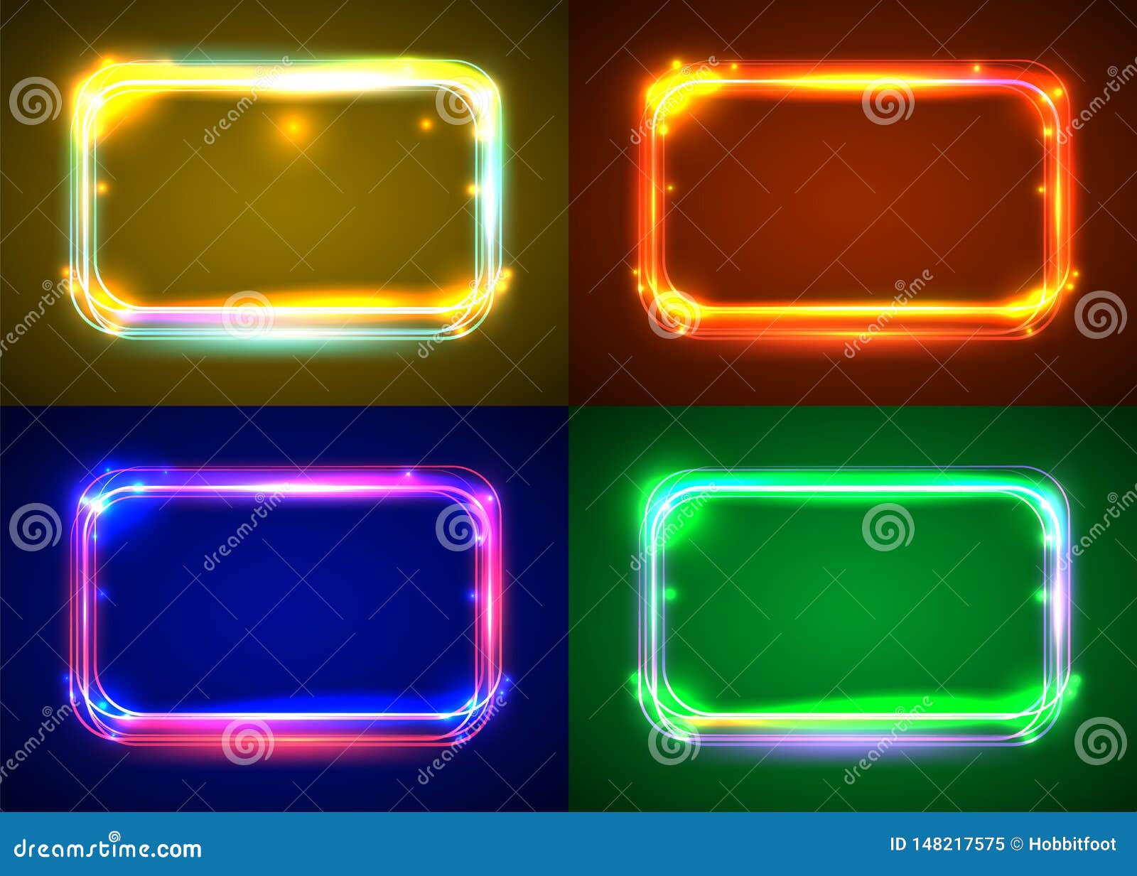 Vector Round Light Frame Set. Shining Square Banner Stock Vector ...