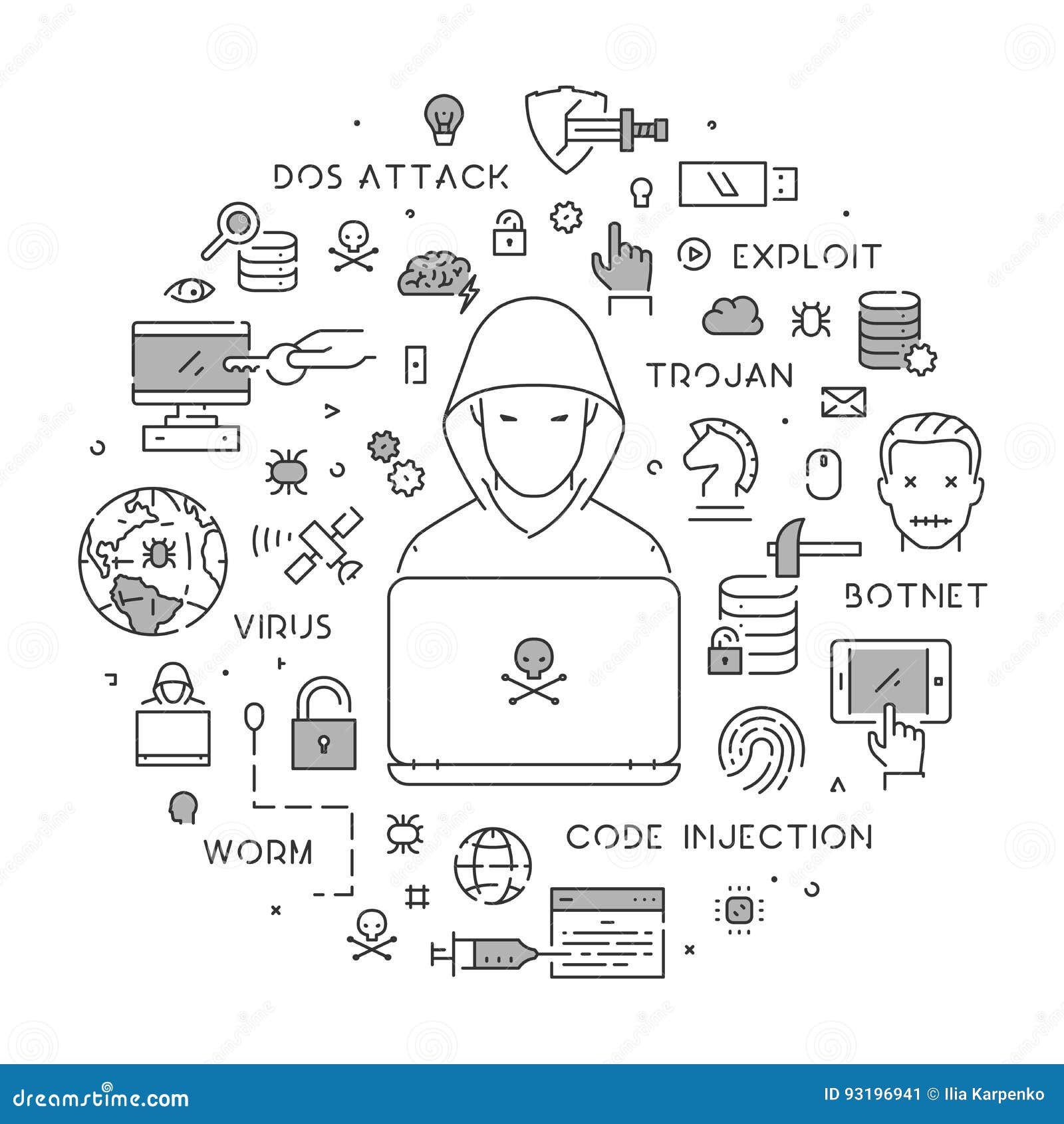 Vector Round Linear Concept of Hacking Stock Illustration ... Vector Round Linear Concept of Hacking Stock Illustration ...