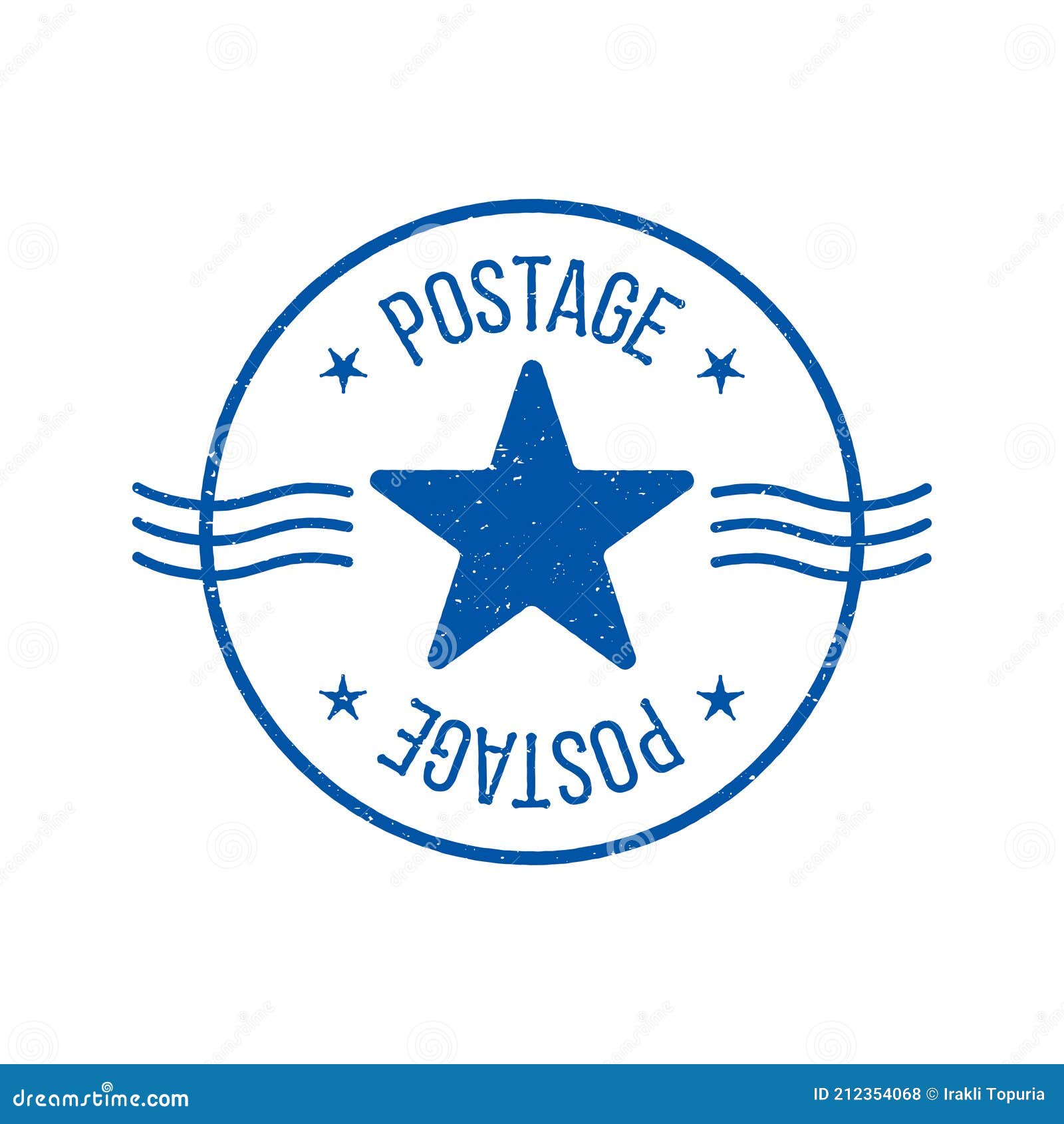 Vector Round Postal Stamp with Star and Waves. Stock Vector ...