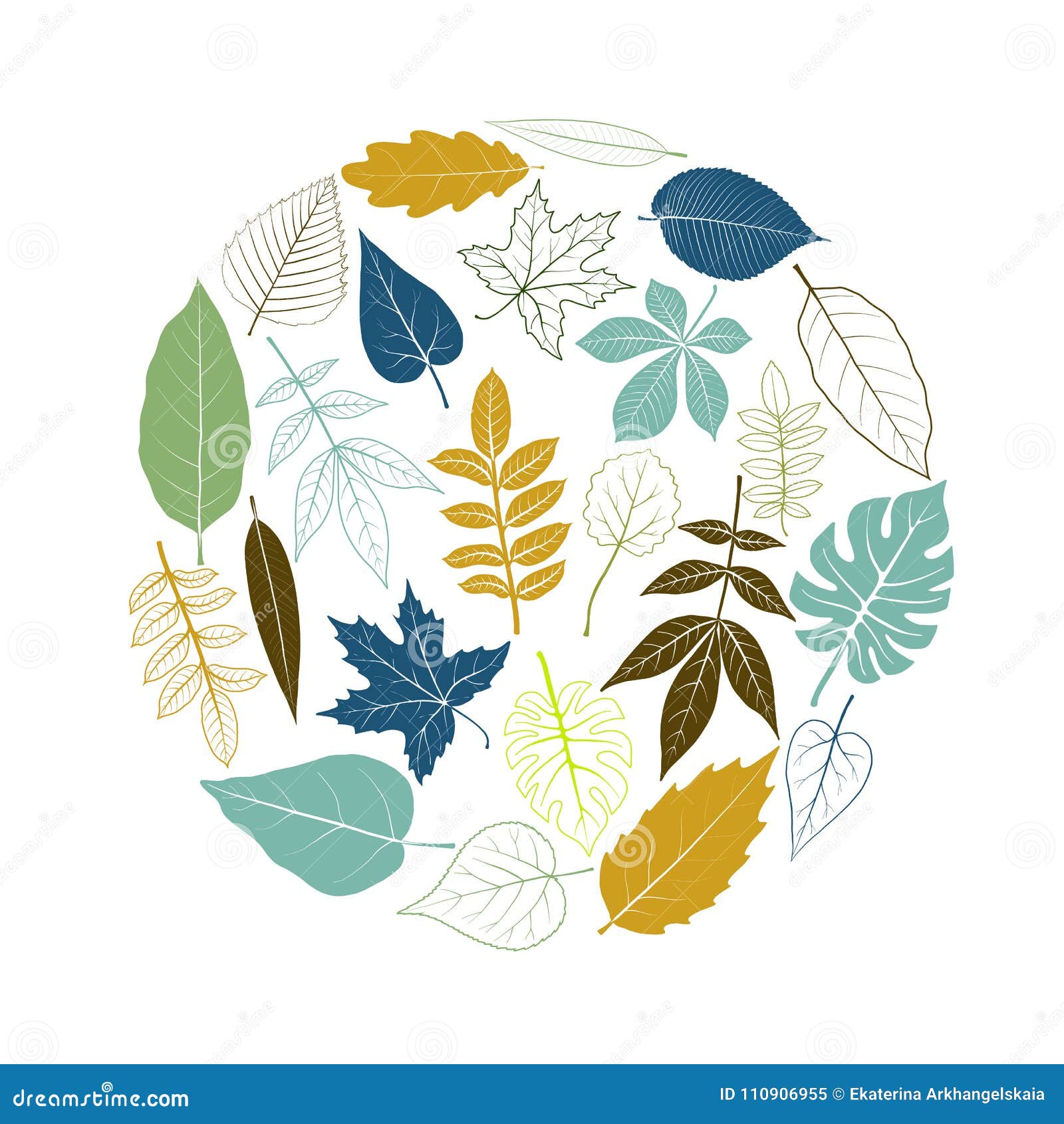 Vector Round Template with Tree Leaves Stock Vector - Illustration of ...