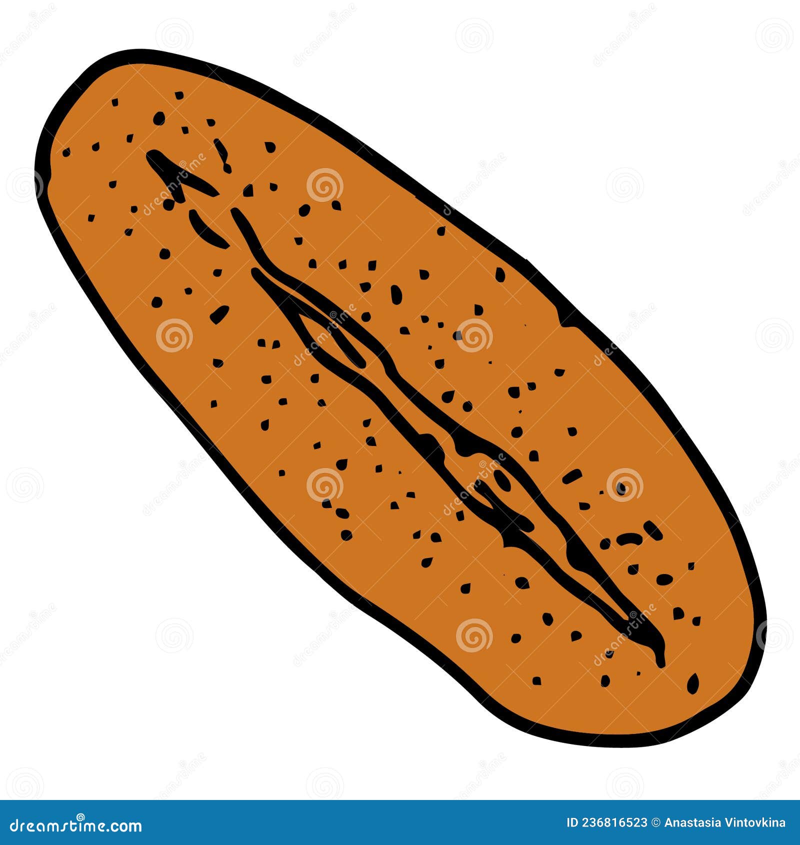 Rounded Brown Bread. Hand-drawn Fresh Bread Baguette Icon with Dots ...