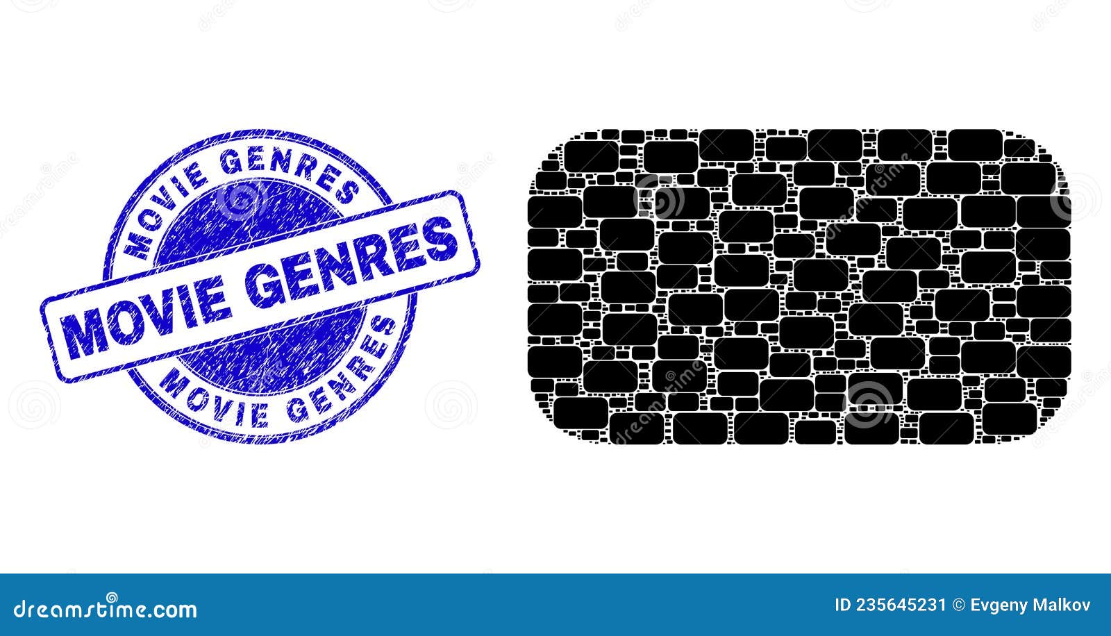 Scratched Movie Genres Stamp and Rounded Rectangle Recursion Mosaic of ...