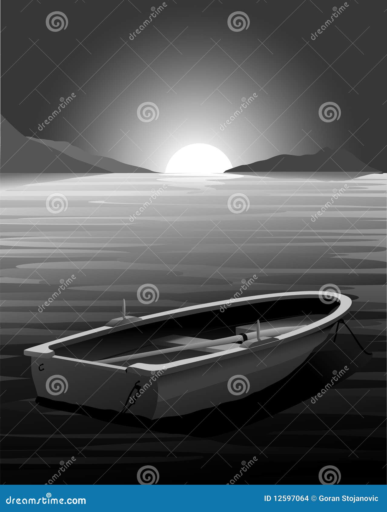 Vector Rowing Boat at Sunset Stock Vector - Illustration of water ...