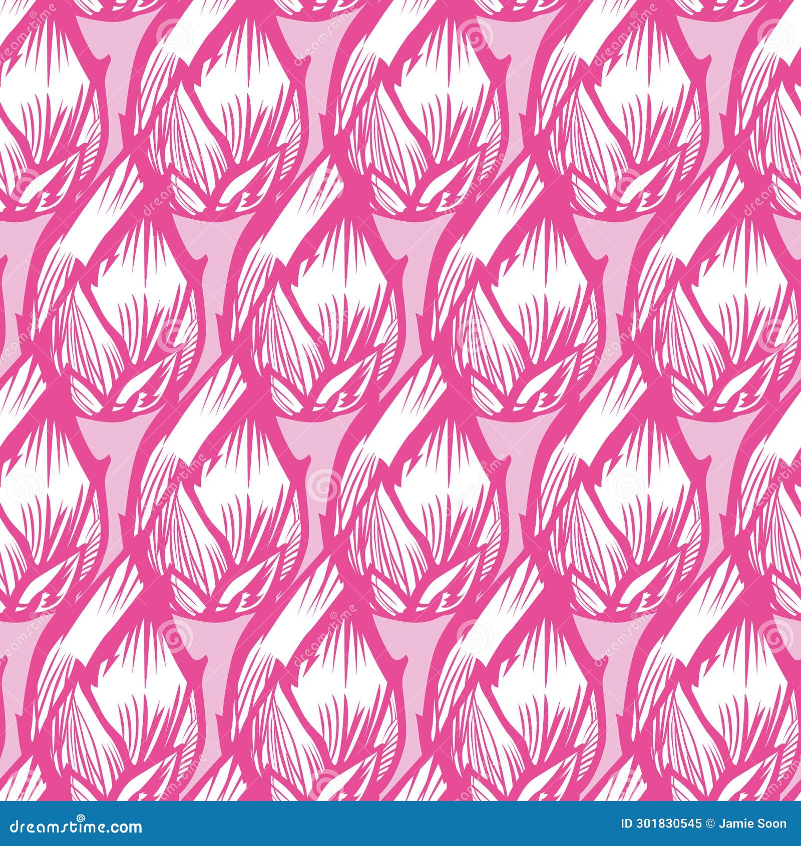 Vector Rows of Pink Flower Bud Lotus Monochrome Simple Repeat Texture ...