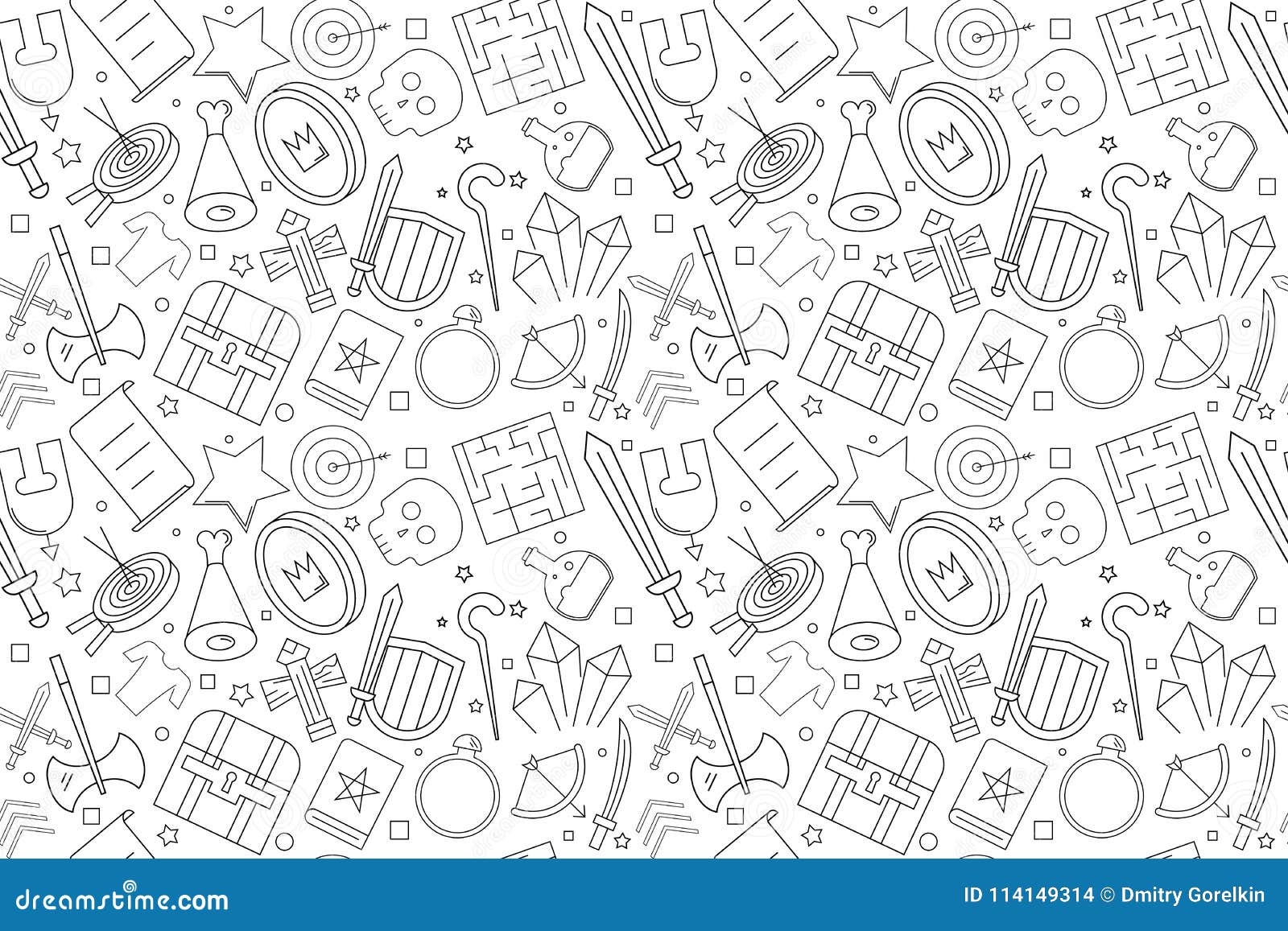 Vector Rpg Pattern. Rpg Seamless Background Stock Vector - Illustration of line, dagger: 114149314