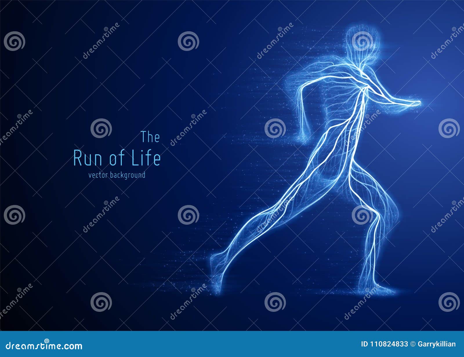 Vector Running Man Constructed with Blue Lines and Flowing Particles ...