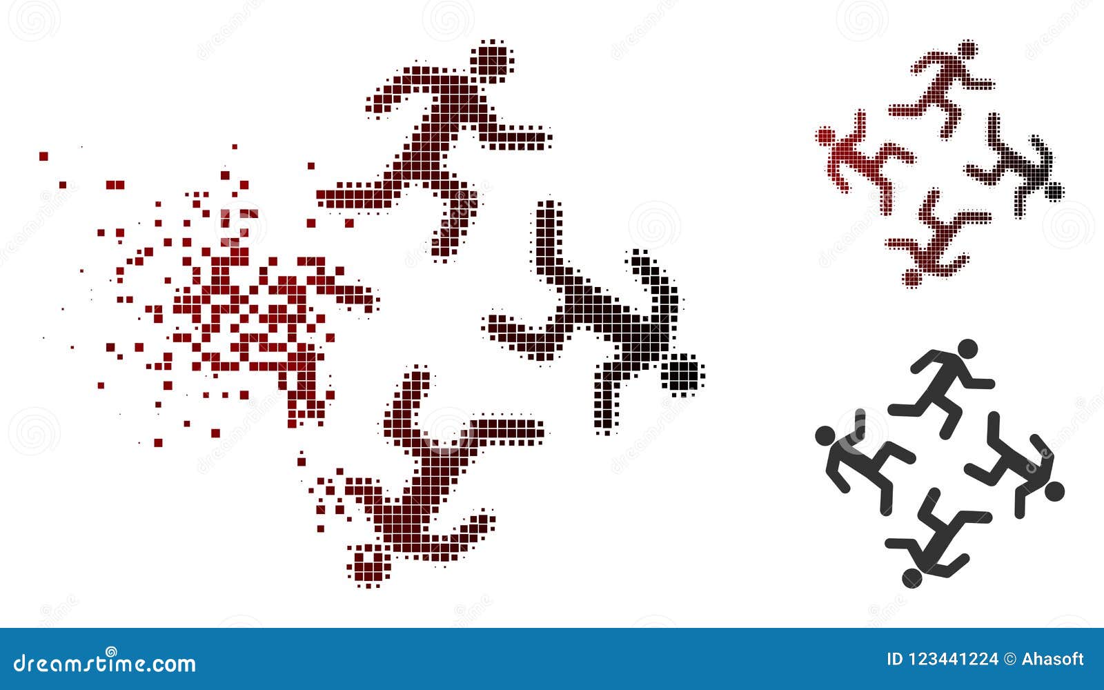 Fractured Pixel Halftone Running Men Icon Stock Vector - Illustration ...