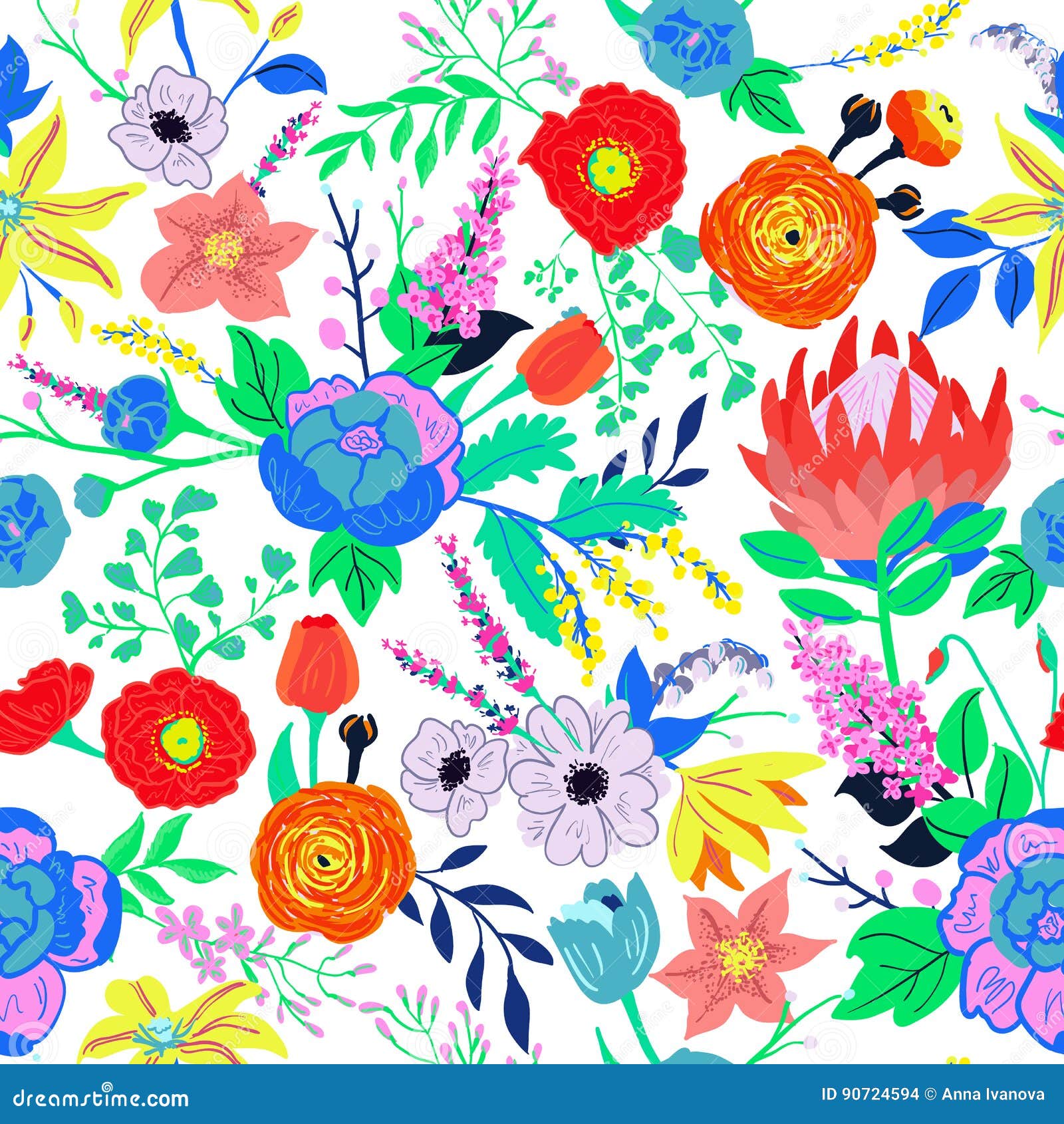 Vector Rustic Flowers Seamless Pattern Stock Vector - Illustration of ...