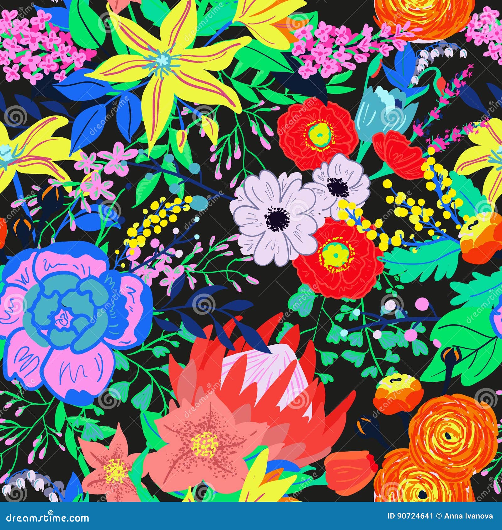 Vector Rustic Flowers Seamless Pattern Stock Vector - Illustration of ...