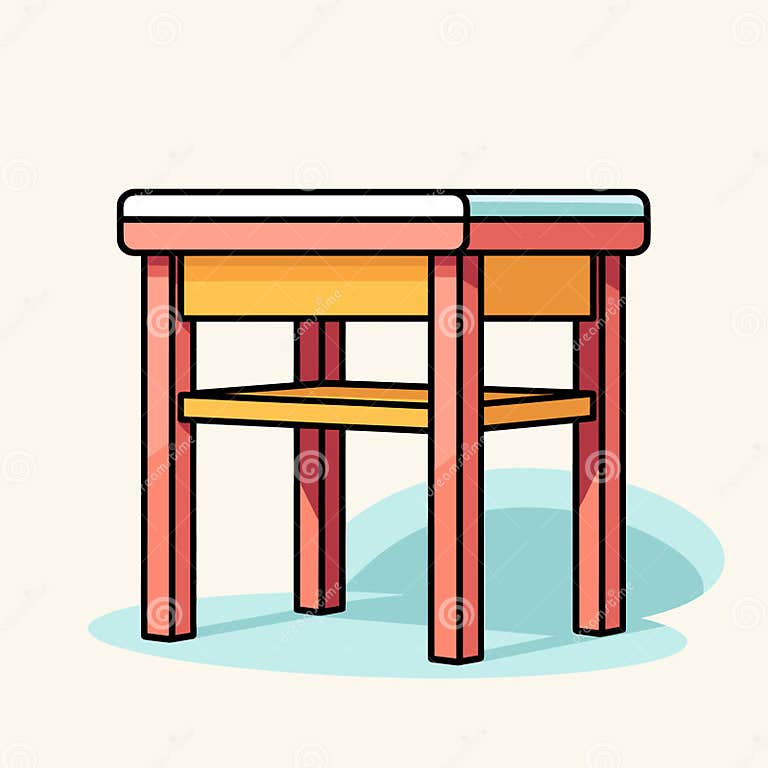 Vector of a Rustic Wooden Table with a Hidden Bench Underneath Stock ...