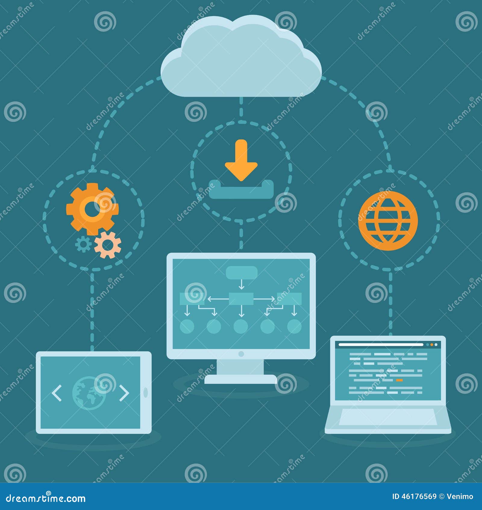 Vector SaaS Concept in Flat Style Stock Vector - Illustration of cloud ...