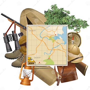 Vector Safari Concept with Map Stock Vector - Illustration of concept ...