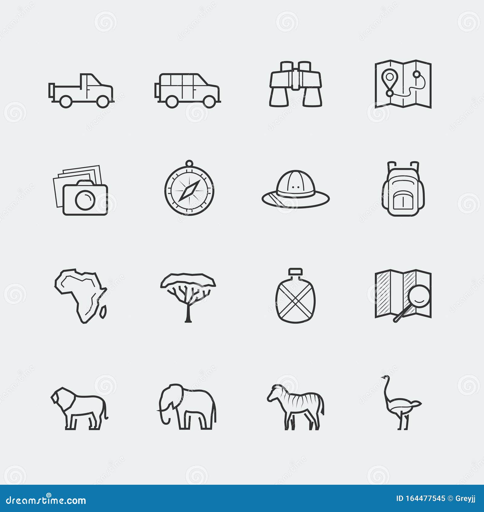 Safari Icons in Outline Style Stock Vector - Illustration of glass ...