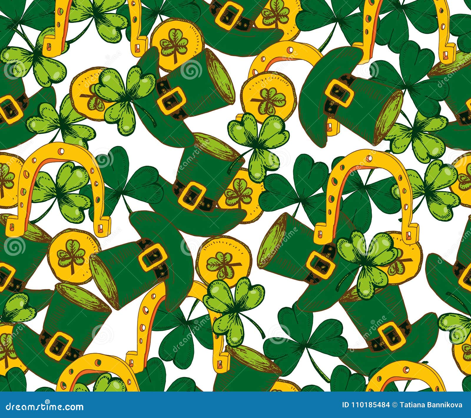 Vector Saint Patricks Day Seamless Pattern Clovers Shamrock Stock