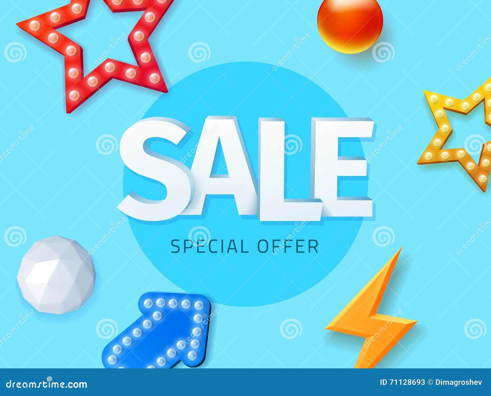 Vector Sale, Blue Background Banner with Objects Stock Vector ...