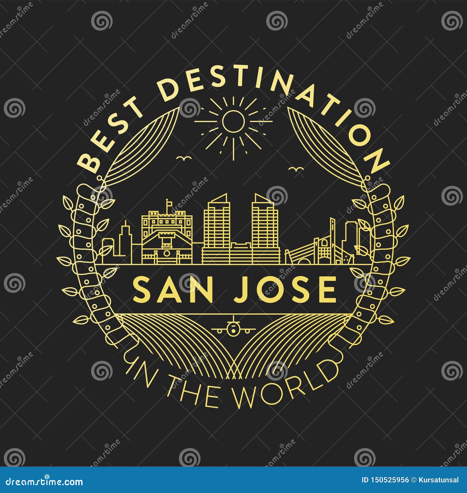 Vector San Jose City Badge, Linear Style Stock Illustration ...