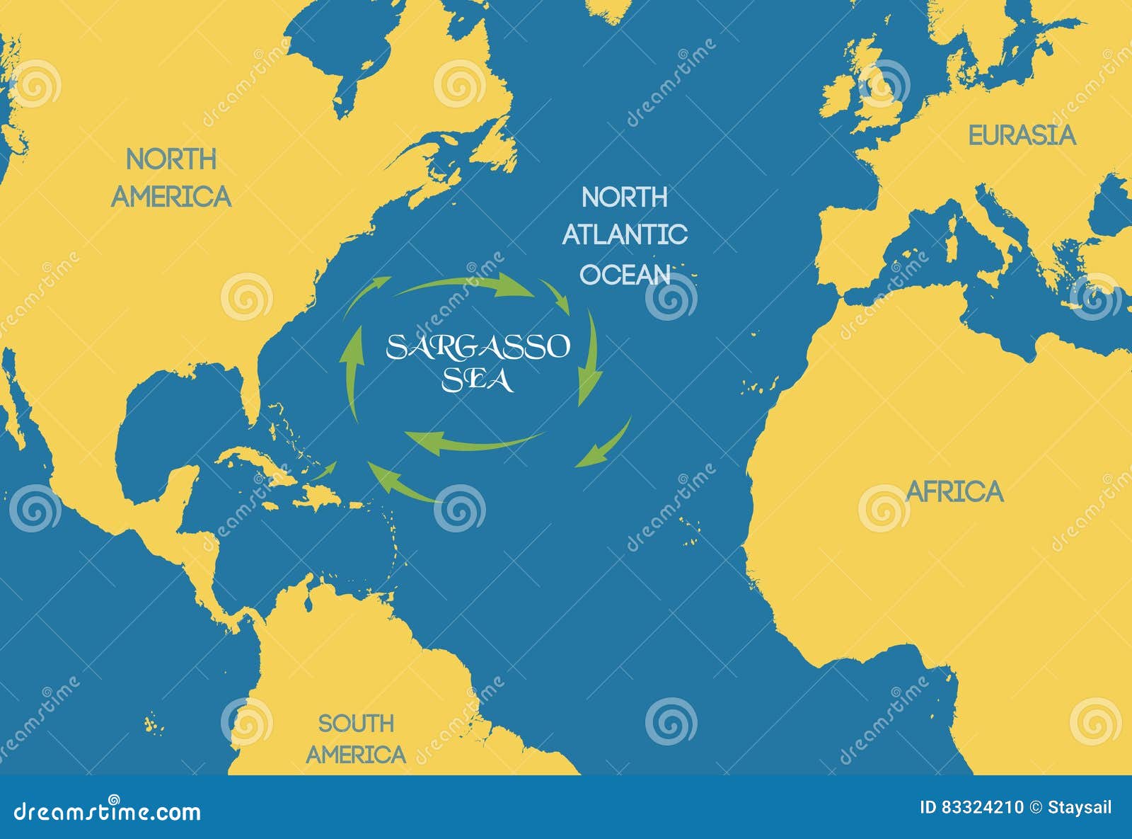 Vector. the Sargasso Sea on the World Map. Stock Vector - Illustration ...