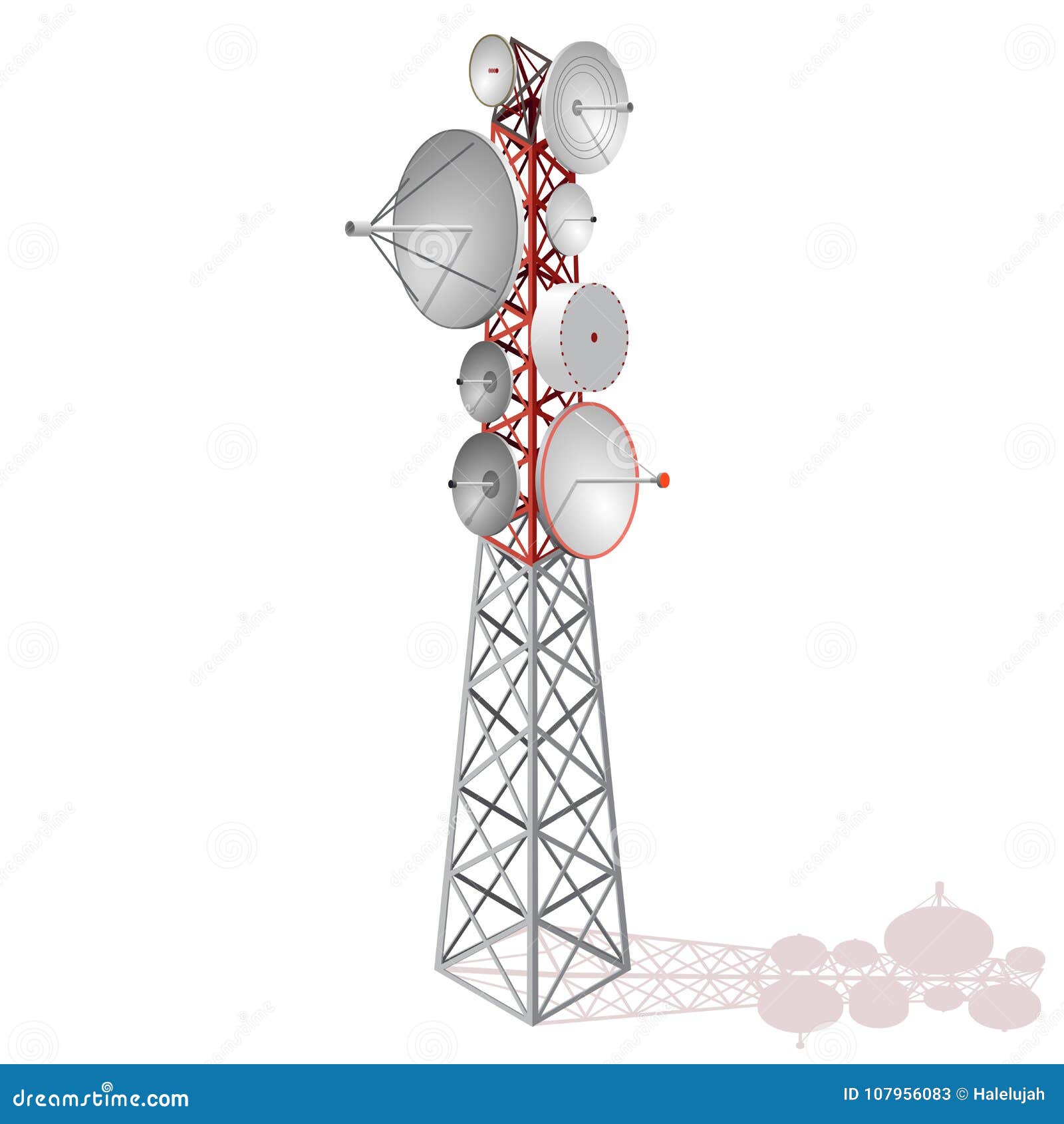 Vector Satellite Tower In Isometric Perspective Isolated On White