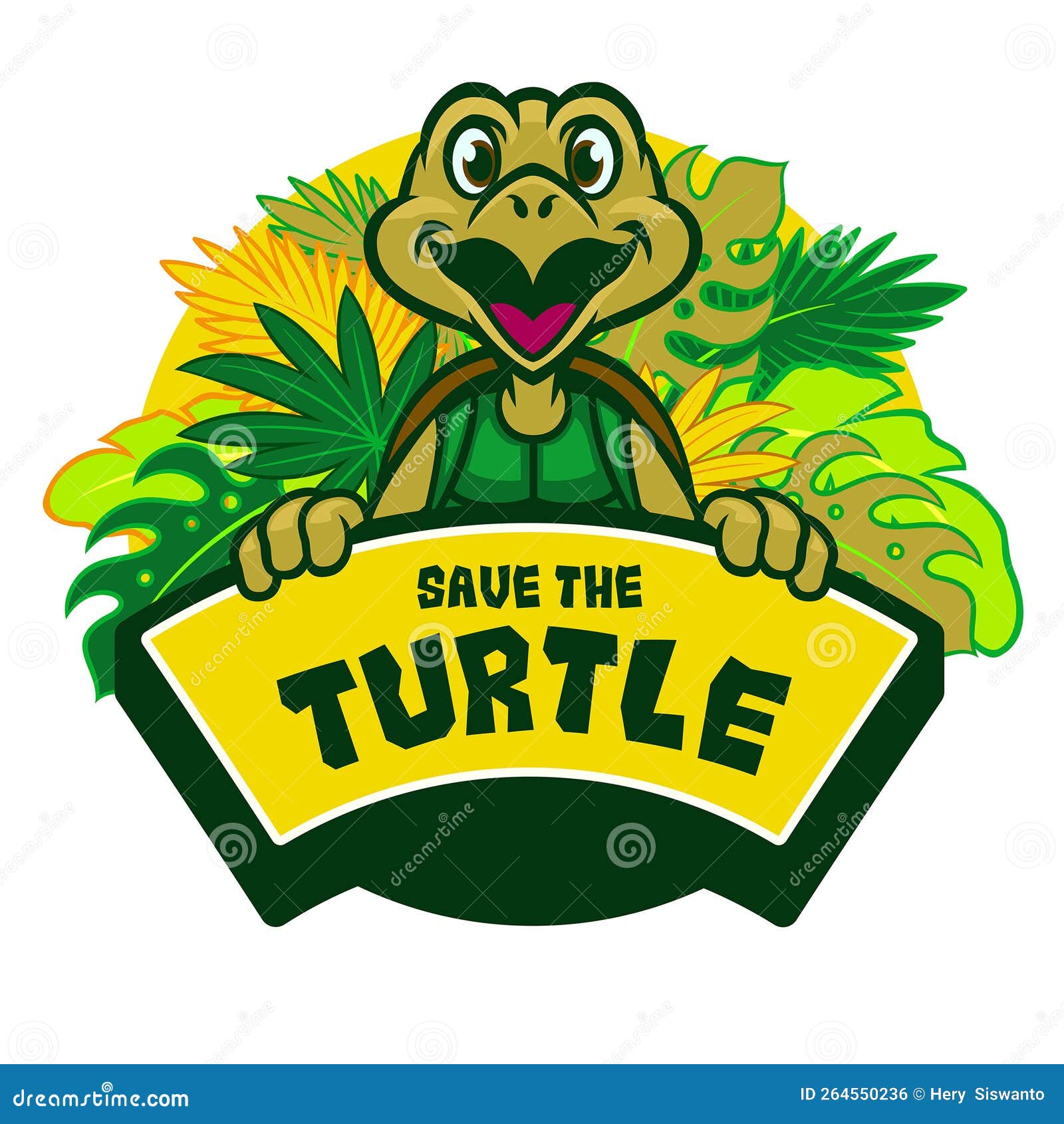 Save the Turtle Cartoon Mascot Hold the Banner Stock Vector ...