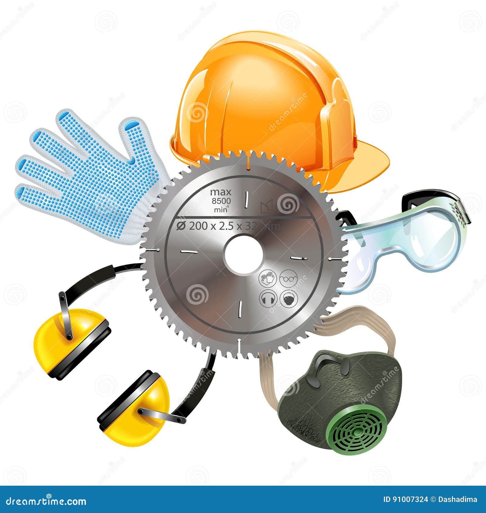 Vector Saw Protective Equipment Stock Vector - Illustration of muffs ...