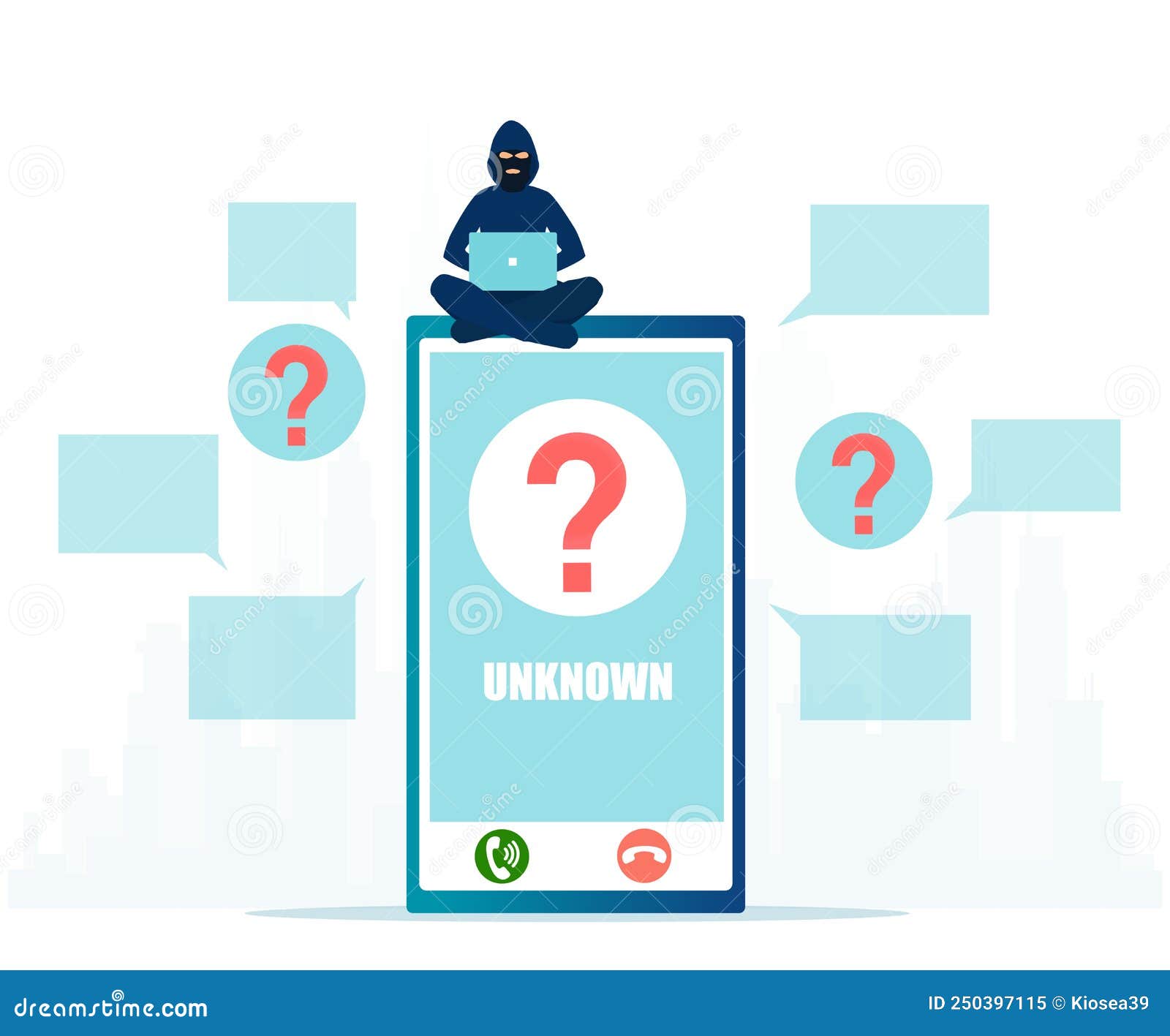 Vector of a Scammer with a Laptop Sitting on a Smartphone Call from ...