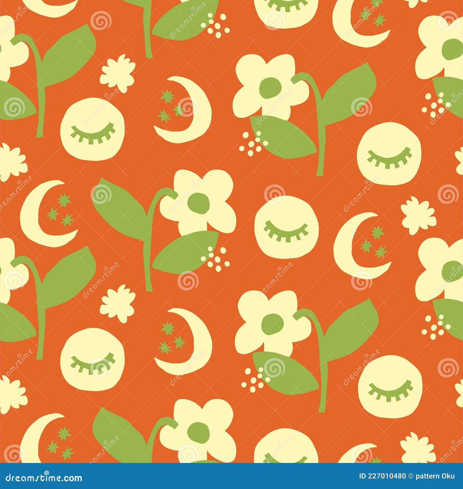 Vector Scandinavia Cute and Simple Flower and the Moon Illustration ...