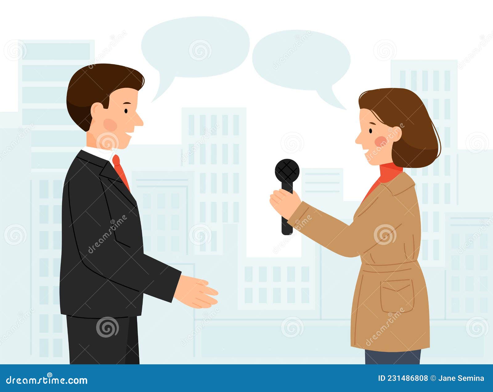 Vector Scene Of Man And Woman Interview A Guy And A Girl Talking Man