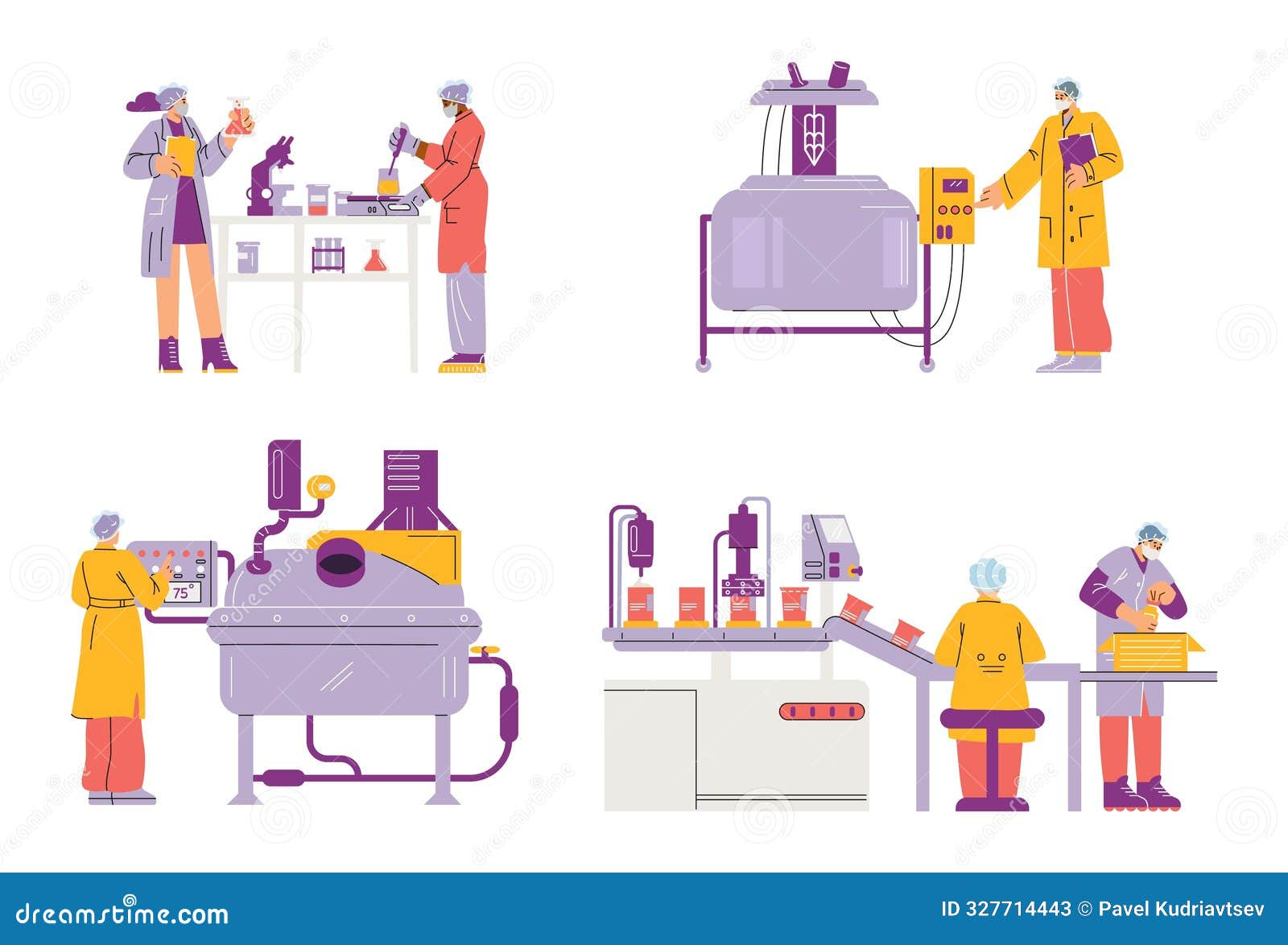 Vector Scenes of Cosmetics Production and Laboratory Work. Stock Vector ...