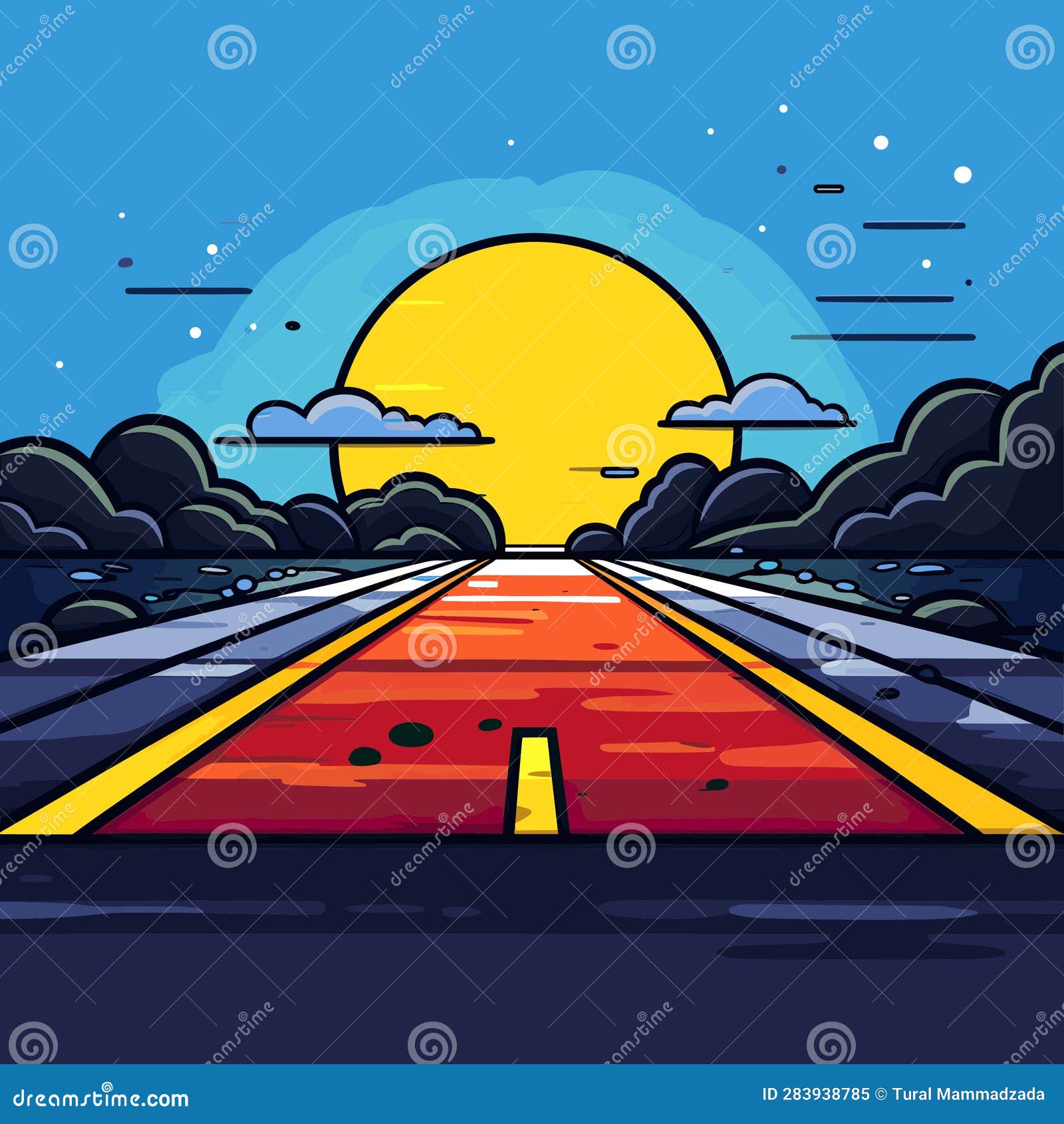 Vector of a Scenic Road at Sunset Stock Vector - Illustration of ...