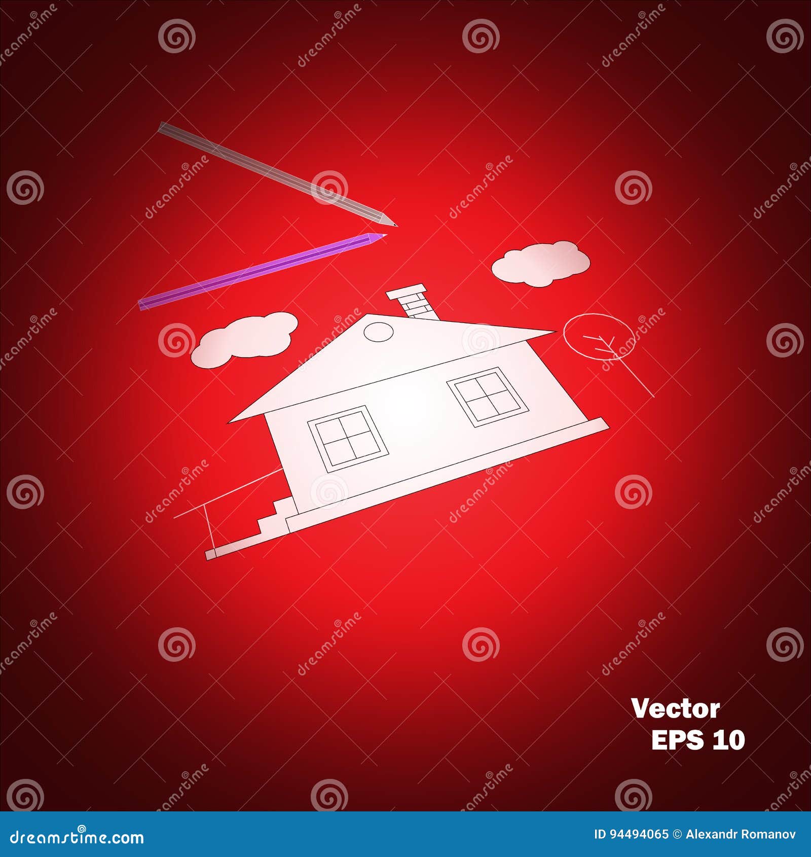 Vector Schematic House on Red Background Stock Vector - Illustration of ...