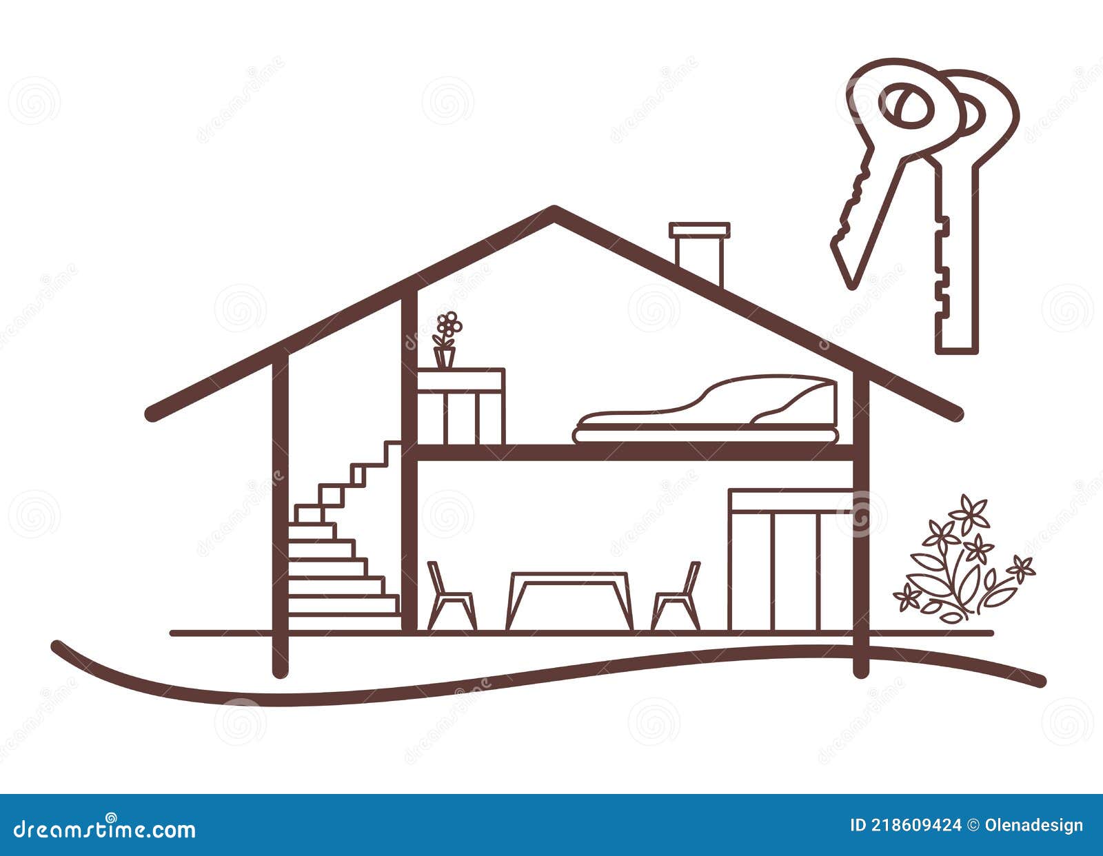 Vector Scheme of House and Keys - Silhouette and Interior Stock Vector ...