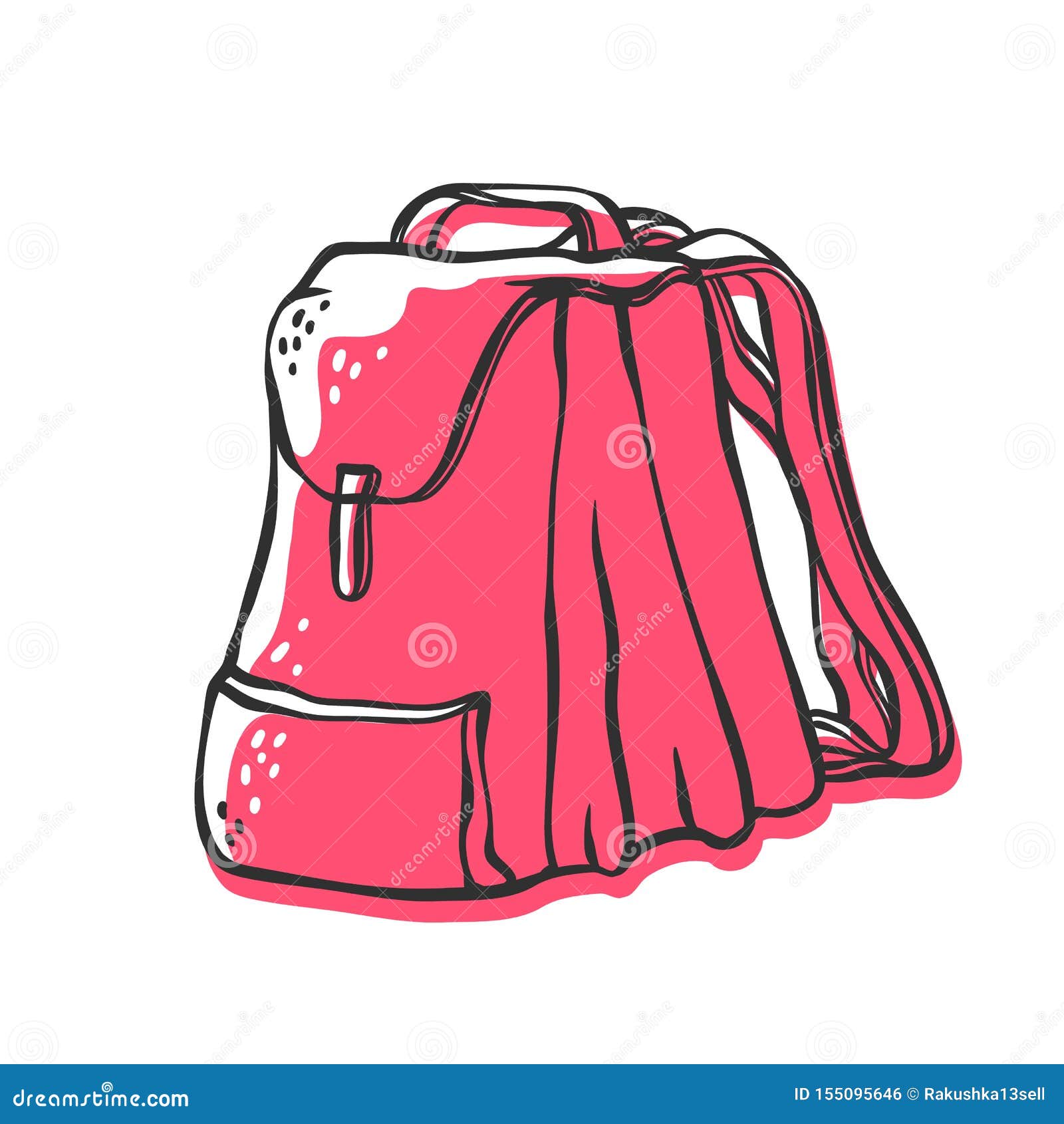 Vector School Backpack. Bright Sketch Contour Doodle Illustrations with ...